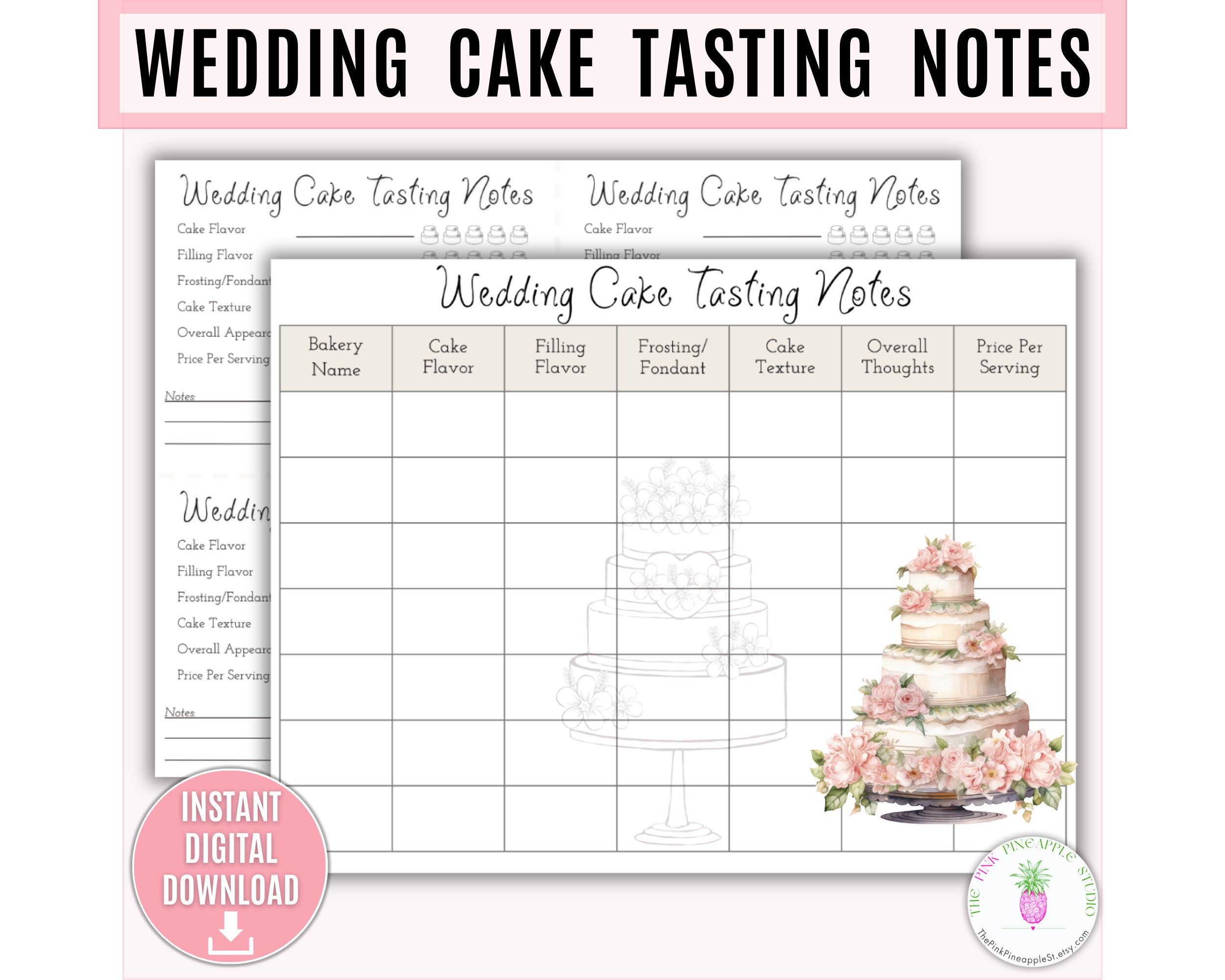 Wedding Cake Tasting Notes, Bridal Cake Planner, Tasting Notes, Wedding ...