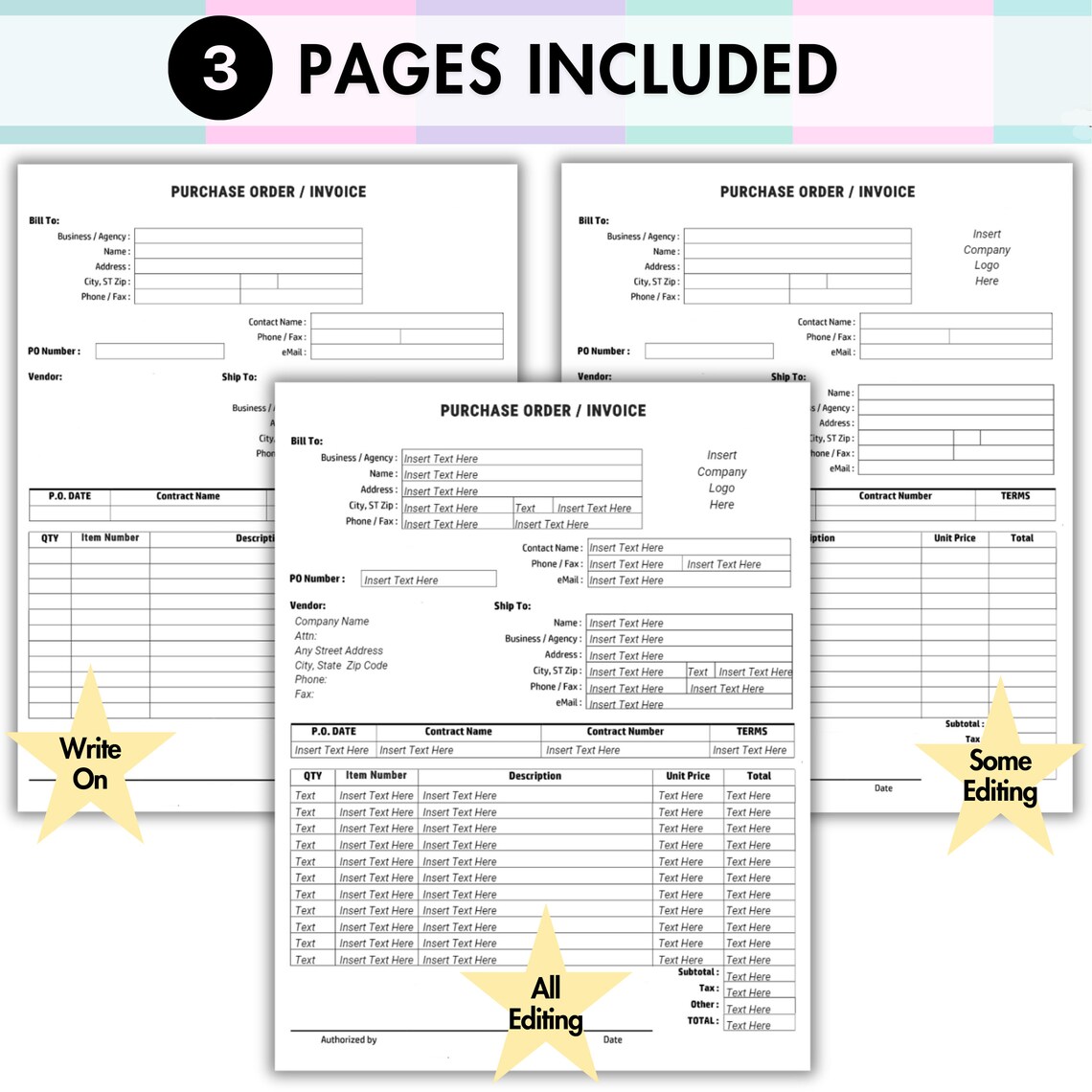 Purchase Order Invoice Form Printable, Custom Invoice, Sales Order Form ...
