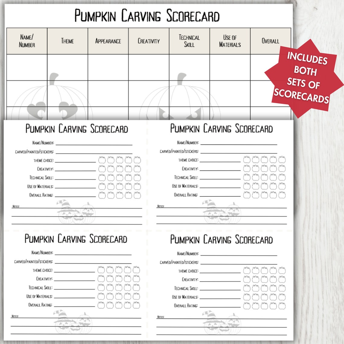 Pumpkin Carving Scorecard Printable, Pumpkin Carving Contest, Pumpkin ...