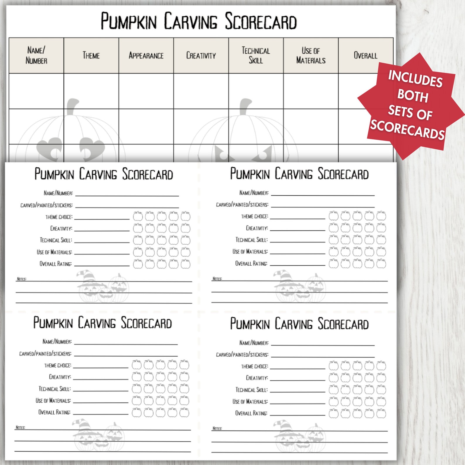 Pumpkin Carving Scorecard Printable, Pumpkin Carving Contest, Pumpkin ...