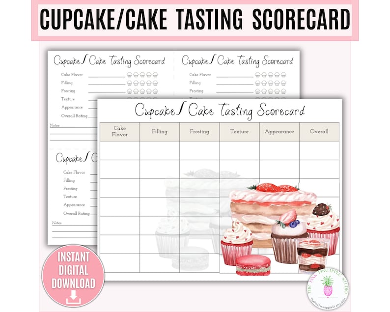Cupcake Cake Tasting Scorecard Printable Template, Bakeoff, Tasting ...