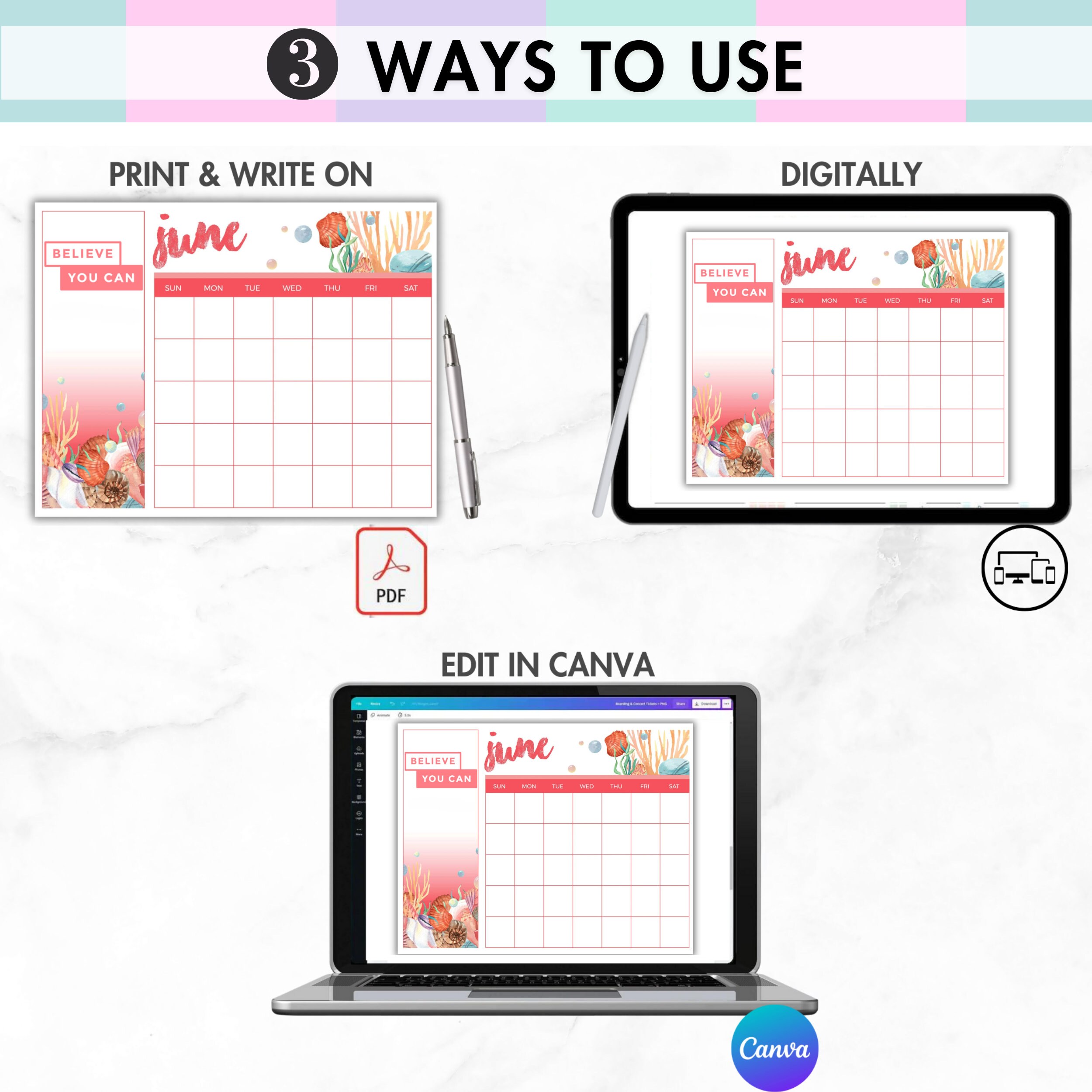 Undated Calendar Editable Planner Printable Monthly Planner - Etsy