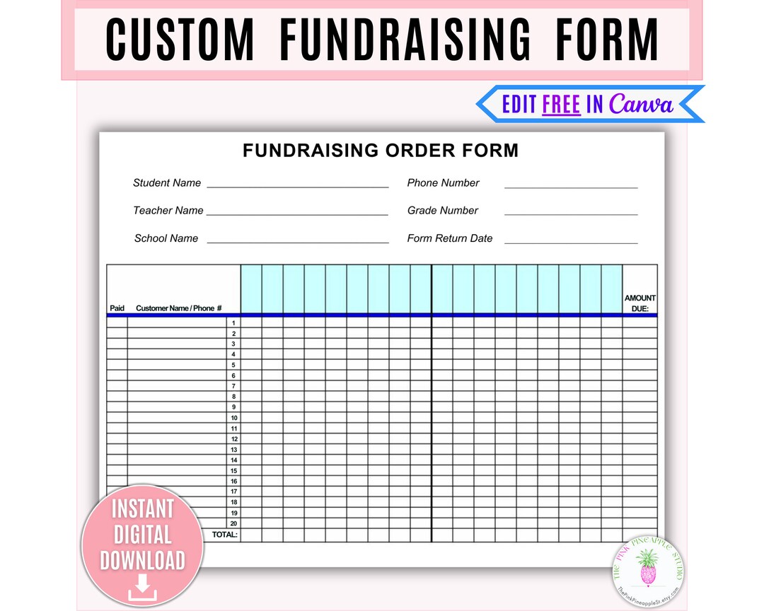 Editable Fundraising Form Printable Sponsorship Form Custom - Etsy UK