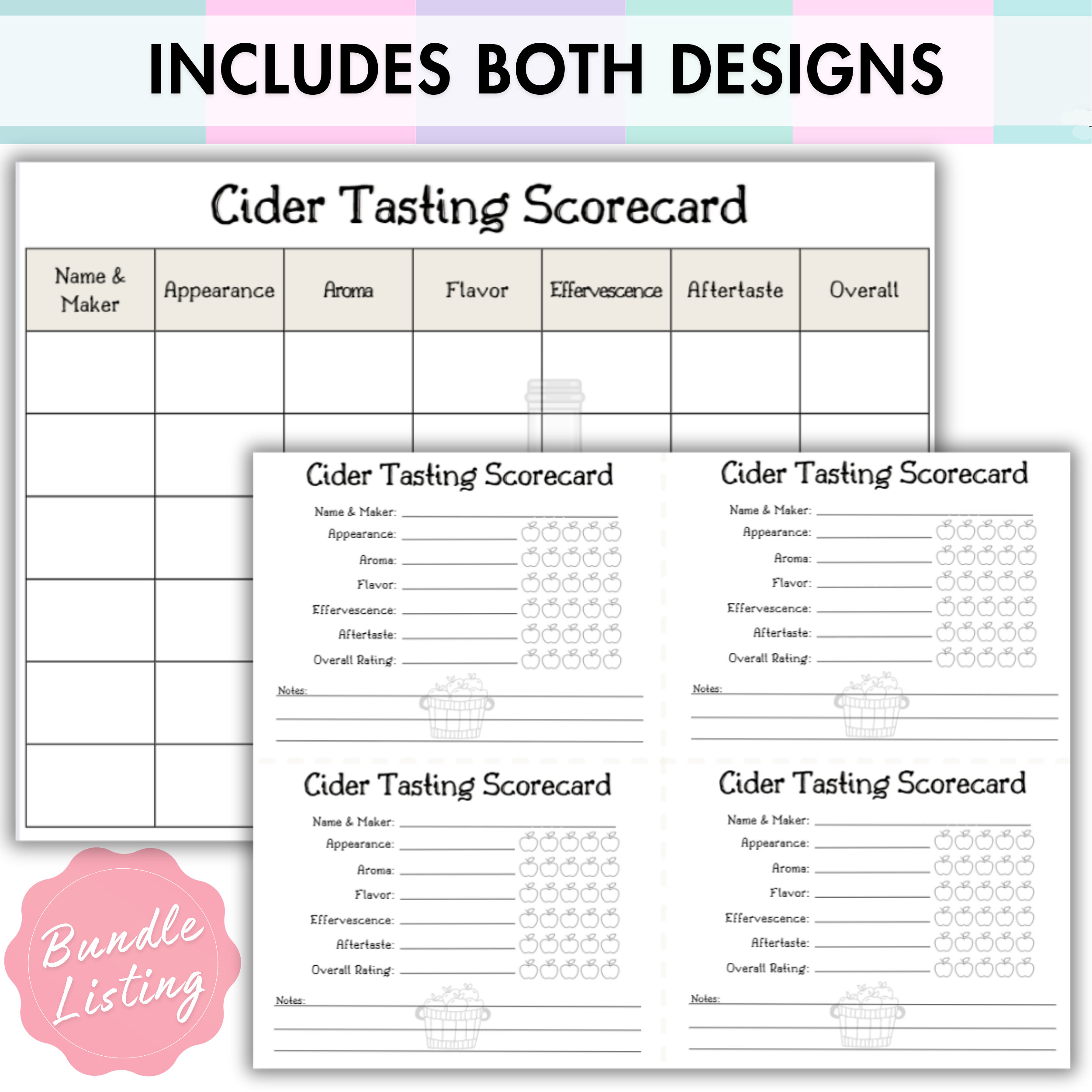 Cider Tasting Scorecard Printable, Apple Cider Party, Cider Flight ...