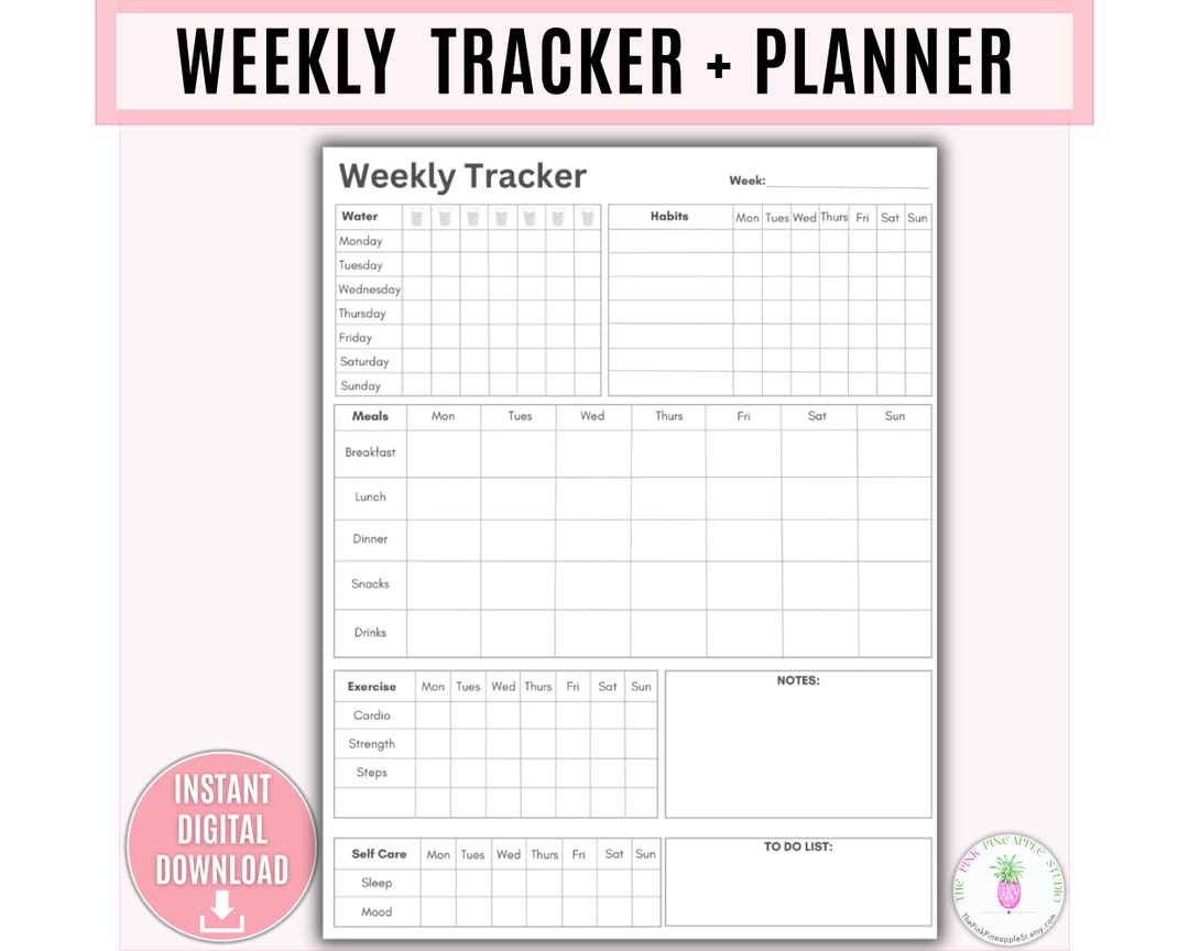 Weekly Tracker & Planner Printable, Meal Plan, Food and Water Tracker ...