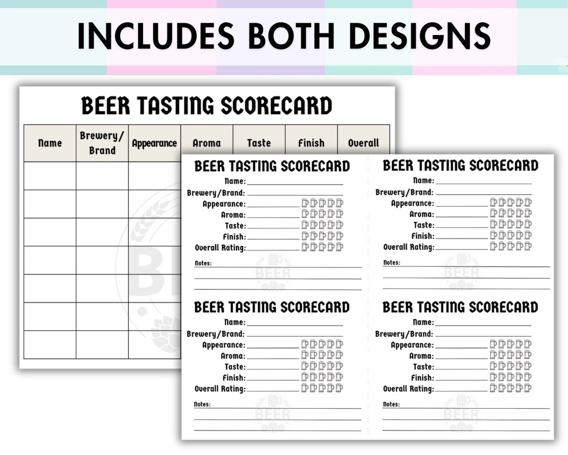 Beer Tasting Scorecard Printable Template, Beer Party Food Tasting Game ...