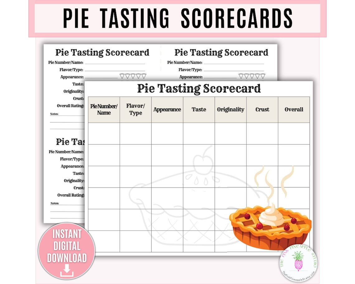 Pie Tasting Scorecard, Pie Contest, Pie Scoresheet, Reunion Party ...