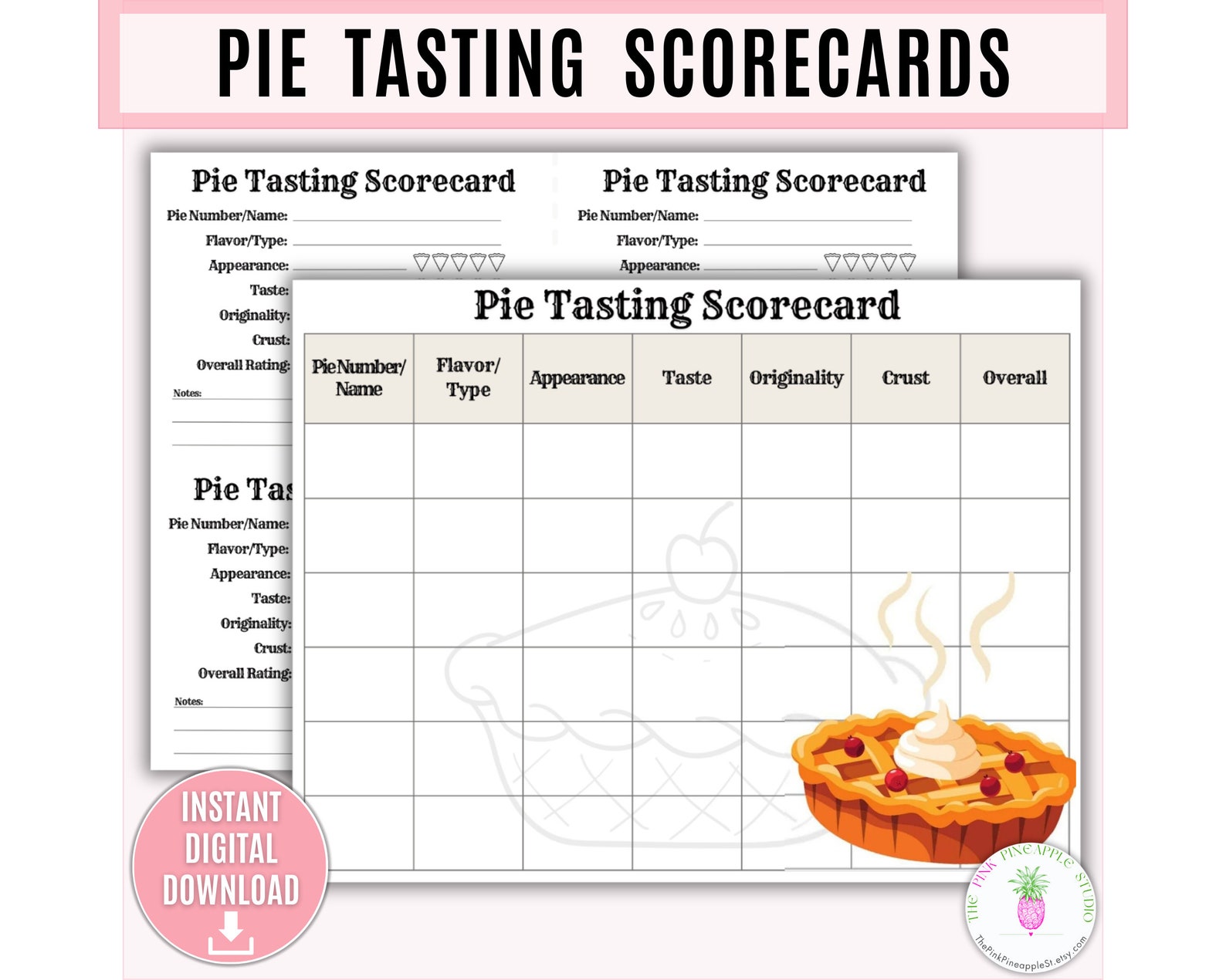 Pie Tasting Scorecard, Pie Contest, Pie Scoresheet, Reunion Party ...