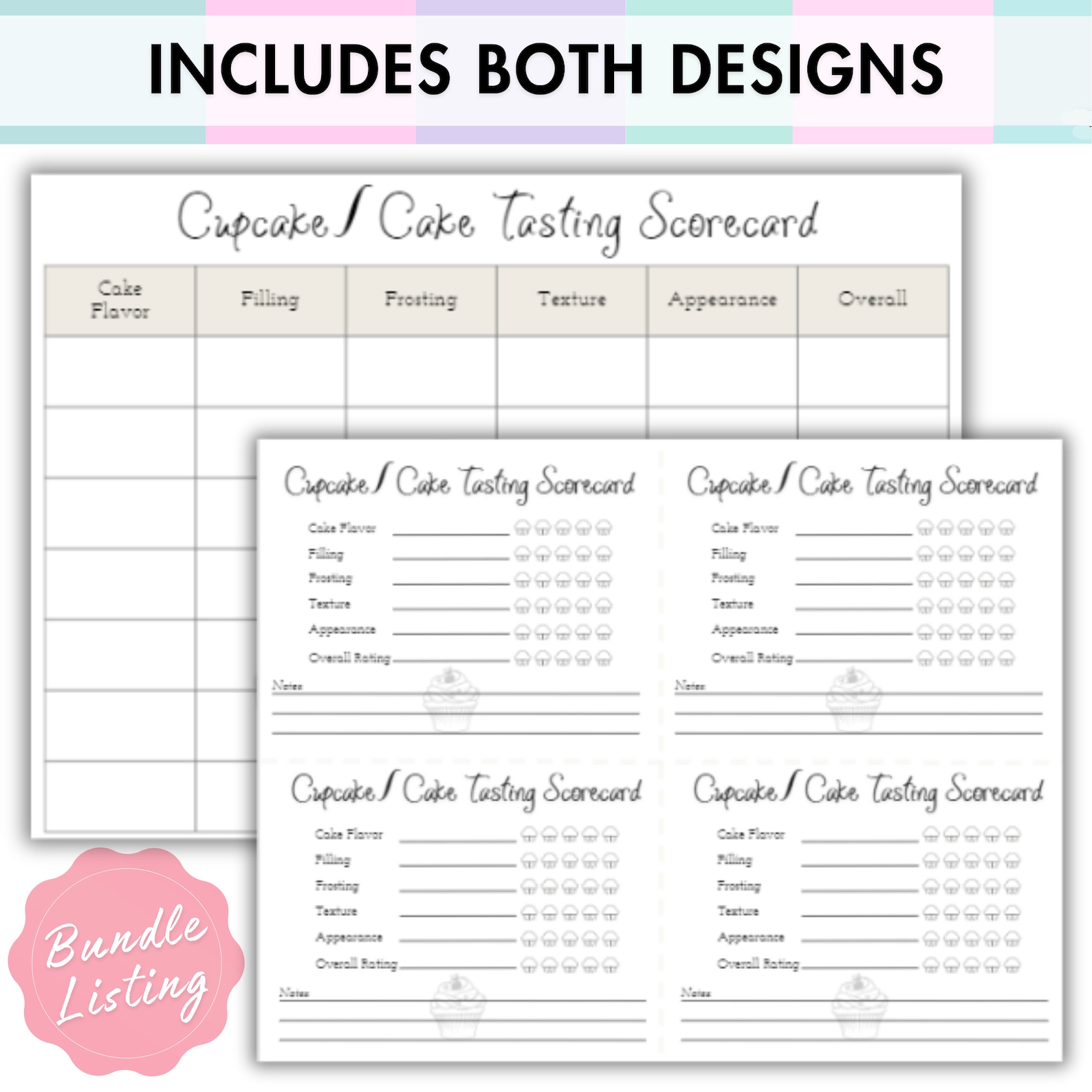 Cupcake Cake Tasting Scorecard Printable Template, Bakeoff, Tasting ...