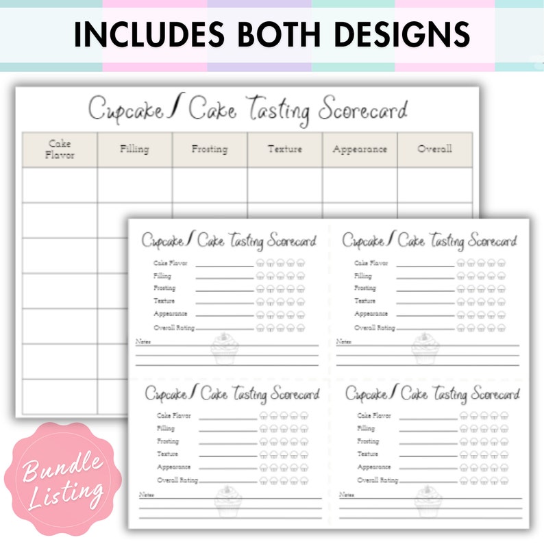 Cupcake Cake Tasting Scorecard Printable Template, Bakeoff, Tasting ...
