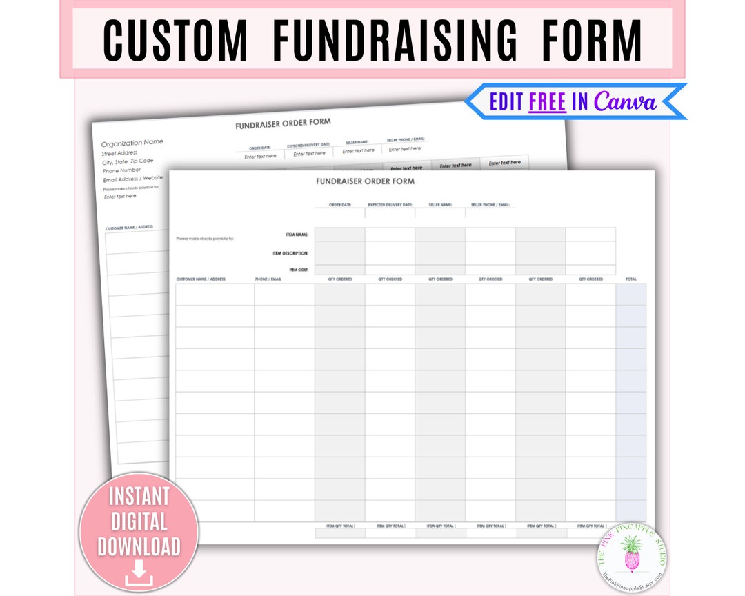 Editable Fundraising Form Printable, Sponsorship Form, Custom ...