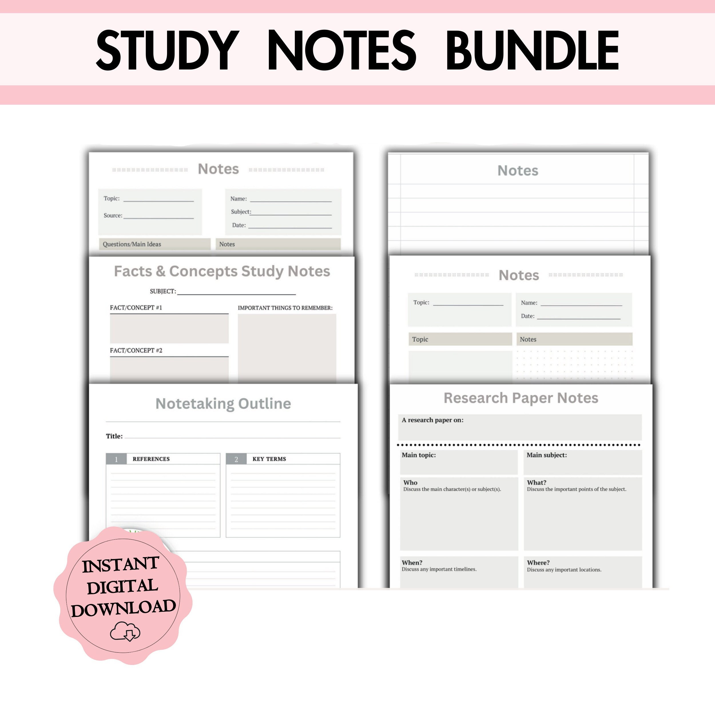 Paquete imprimible de notas de estudio guías de estudio para - Etsy México