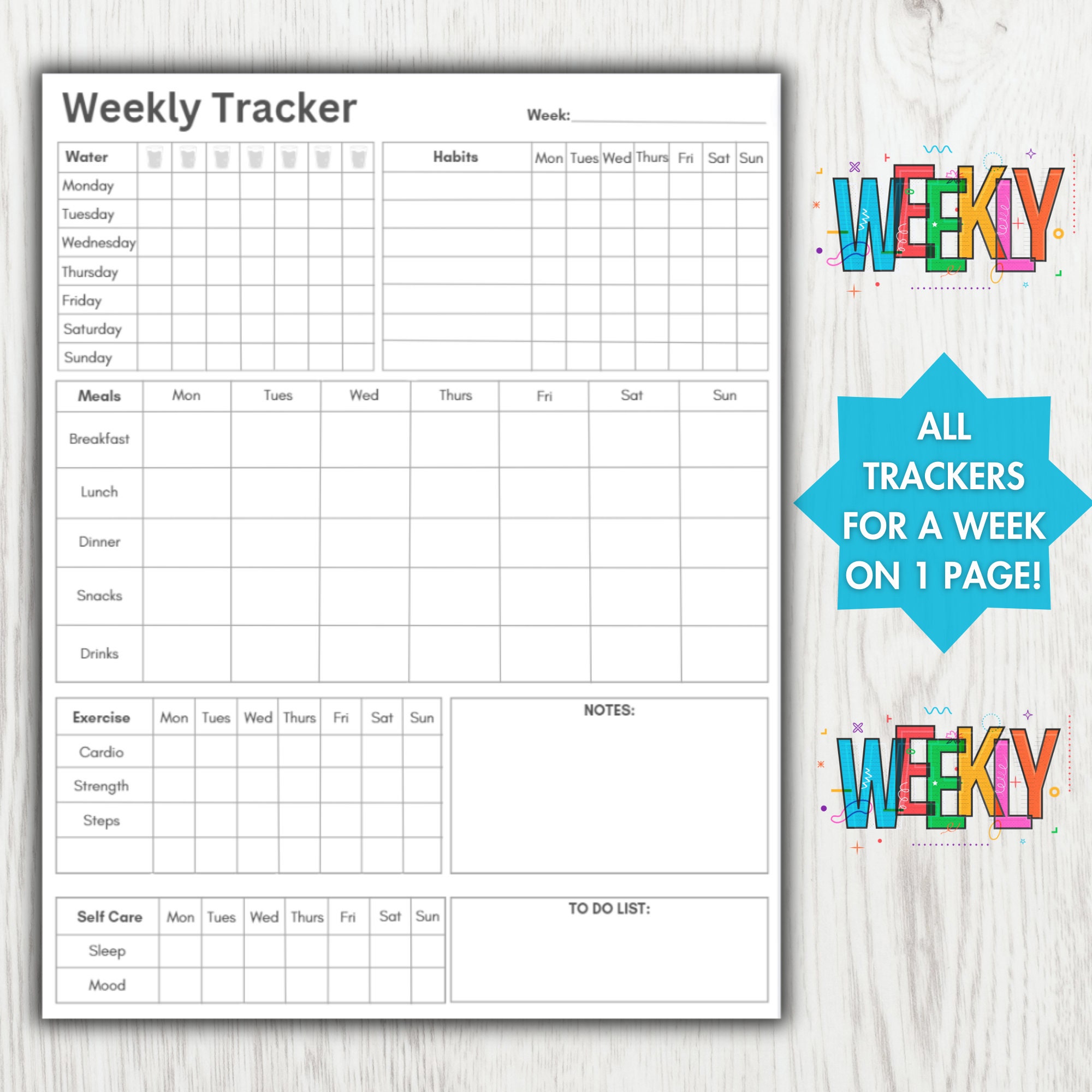 Weekly Tracker & Planner Printable Meal Plan Food and Water - Etsy