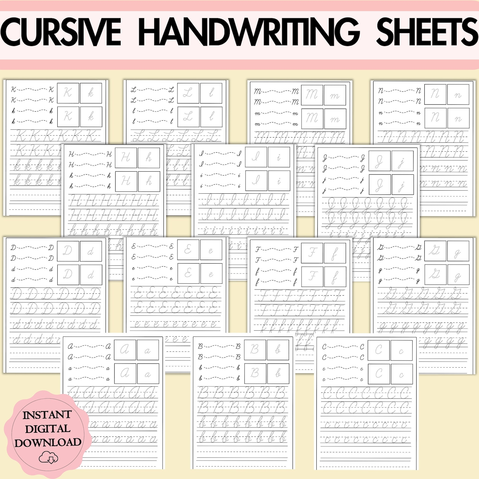 Cursive Handwriting Alphabet Practice Sheets, Printable Handwriting ...