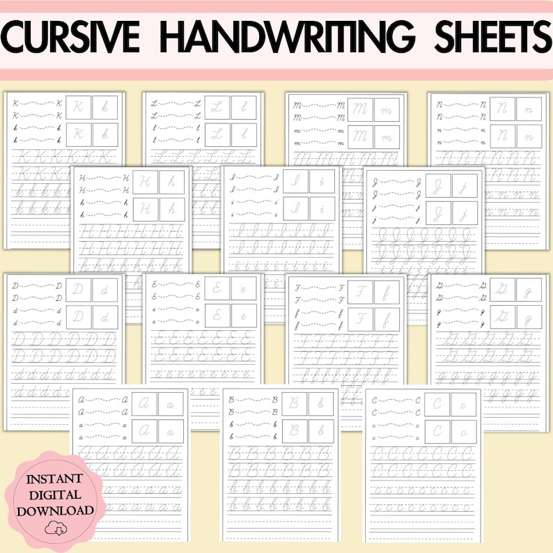 Cursive Handwriting Alphabet Practice Sheets, Printable Handwriting ...
