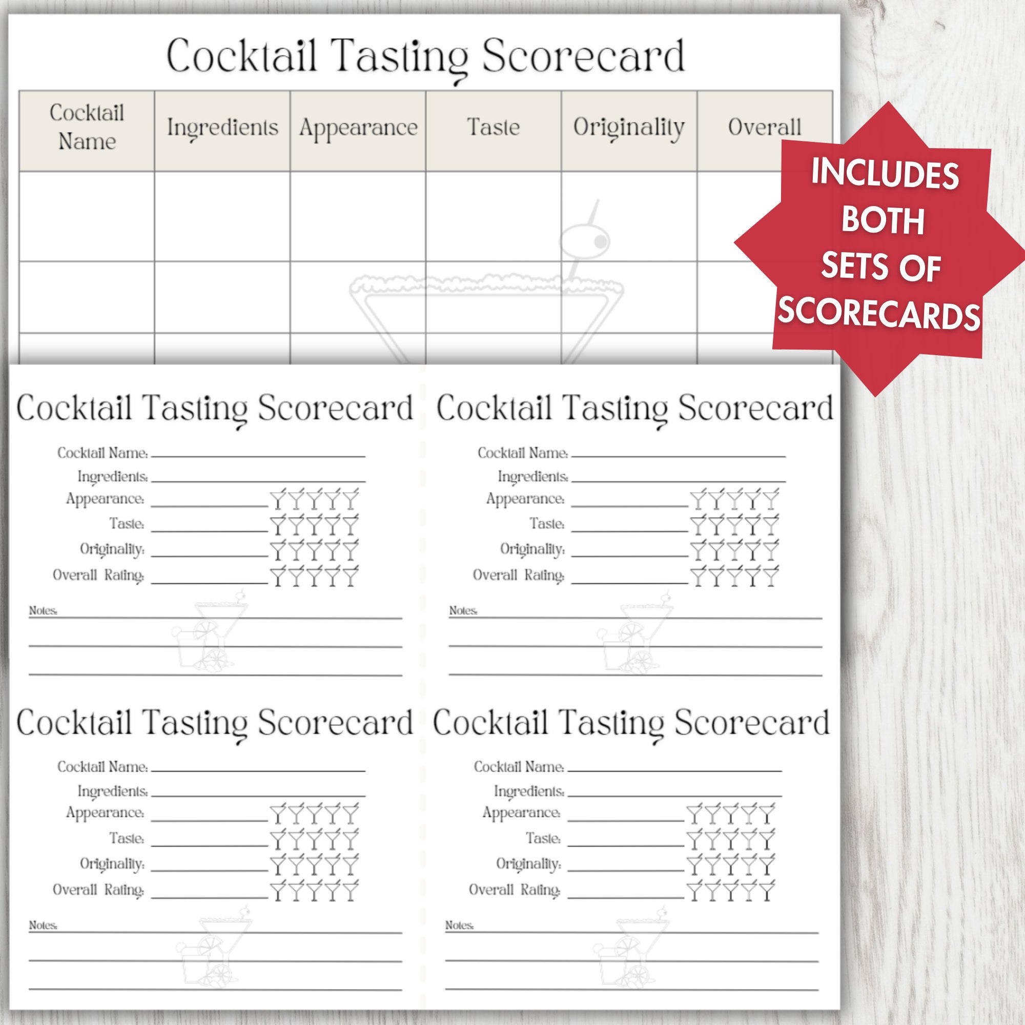 Cocktail Tasting Scorecard Printable Template Cocktail Party - Etsy