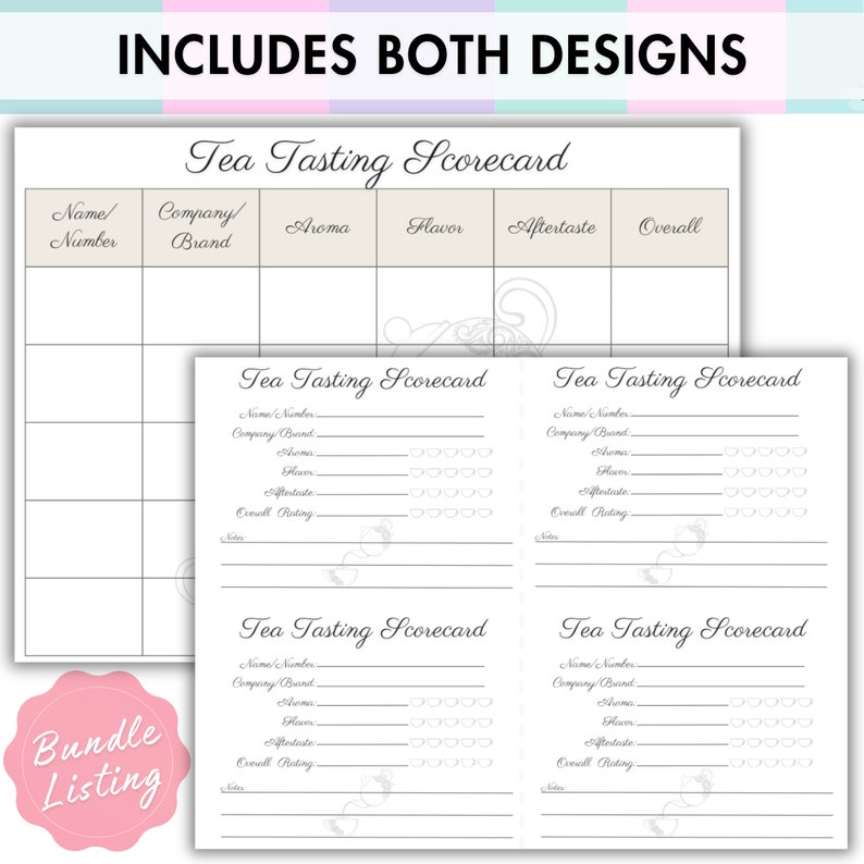 Tea Tasting Scorecard Printable, Tea Party, Tea Flight, Tea Evaluation ...