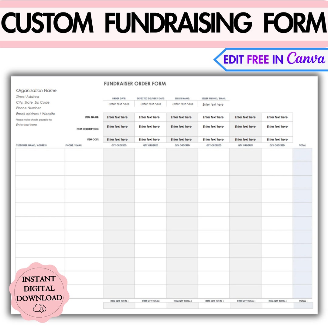 Editable Fundraising Form Printable Sponsorship Form Custom - Etsy