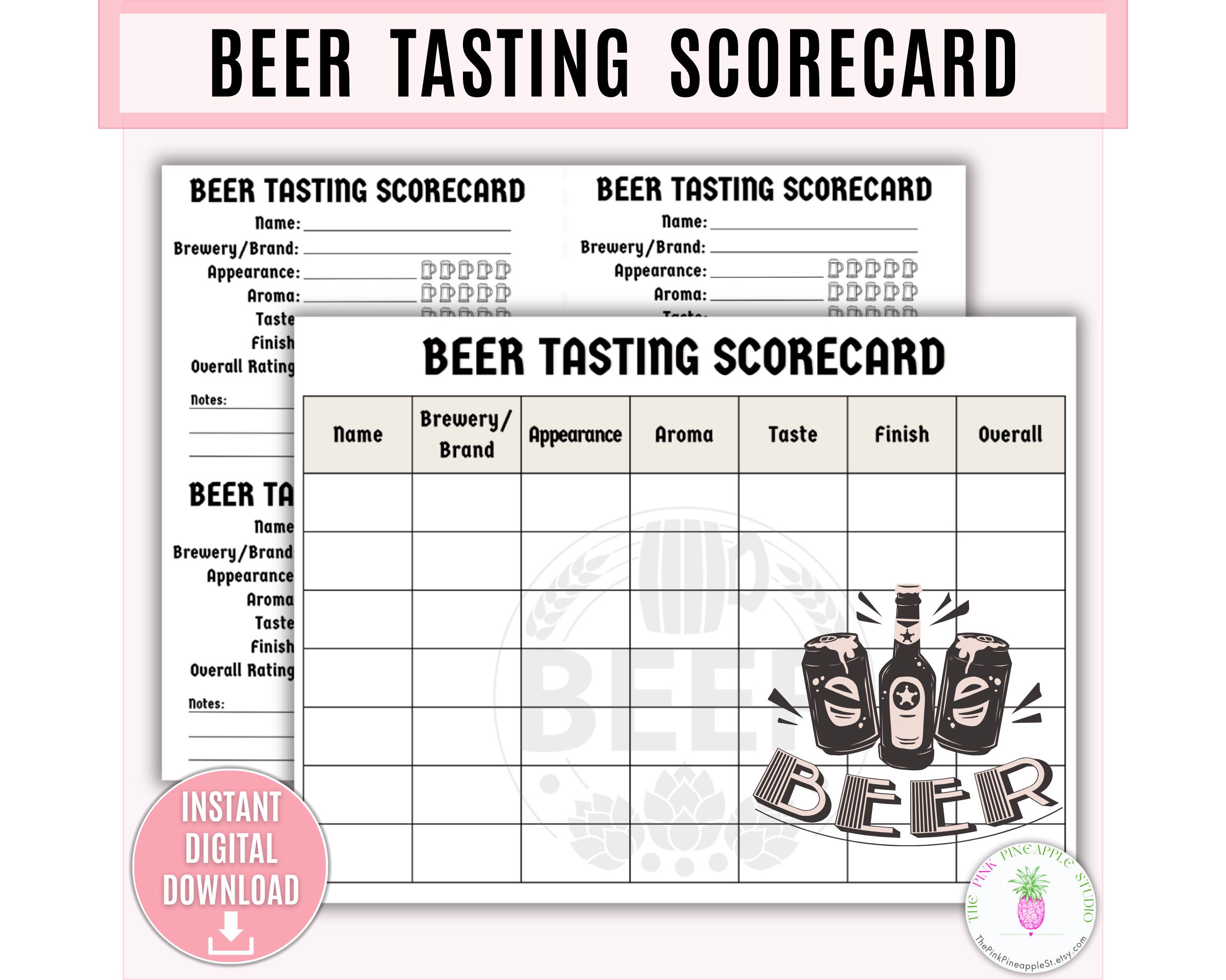 Beer Tasting Scorecard Printable Template, Beer Party Food Tasting Game ...