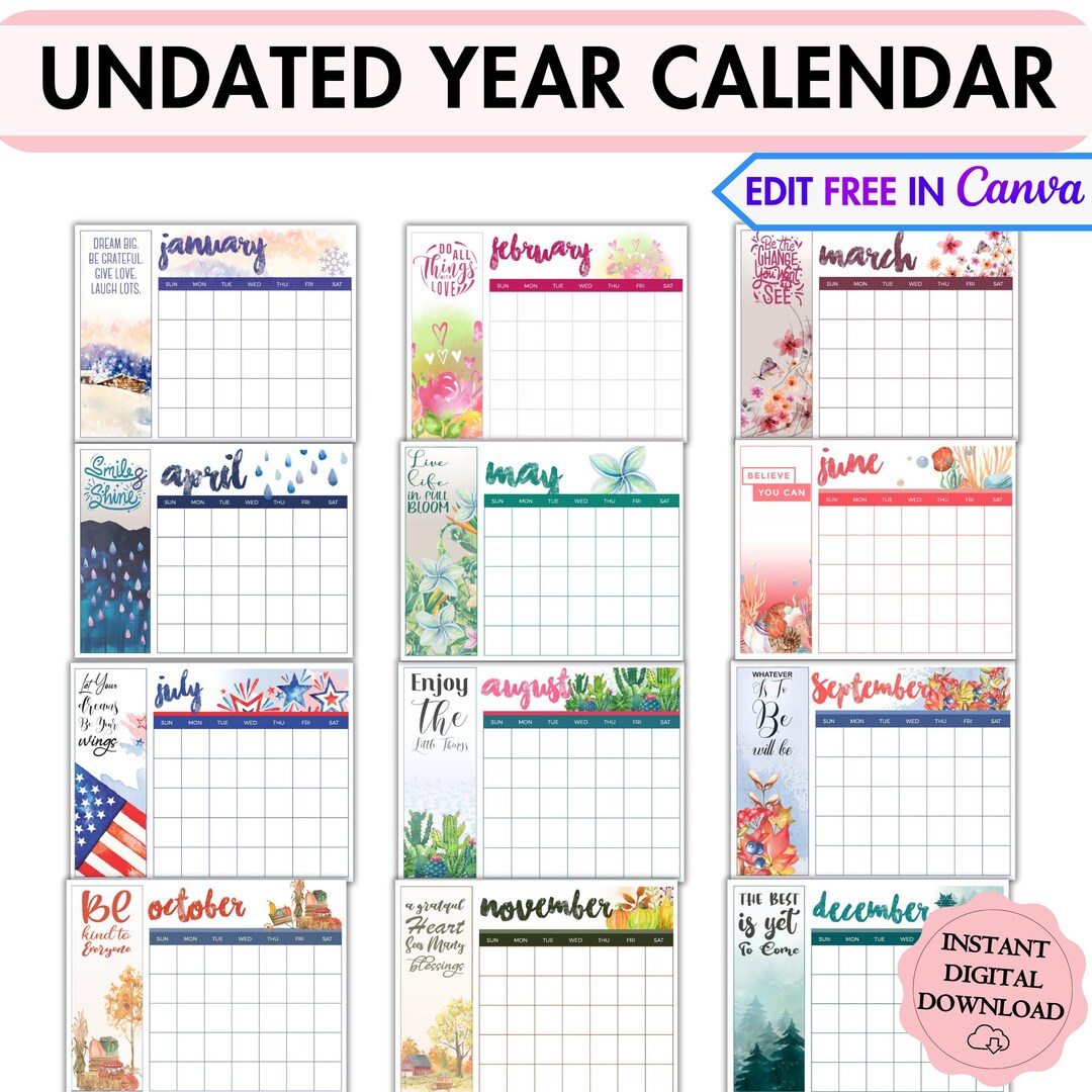 Undated Calendar Editable Planner Printable Monthly Planner - Etsy