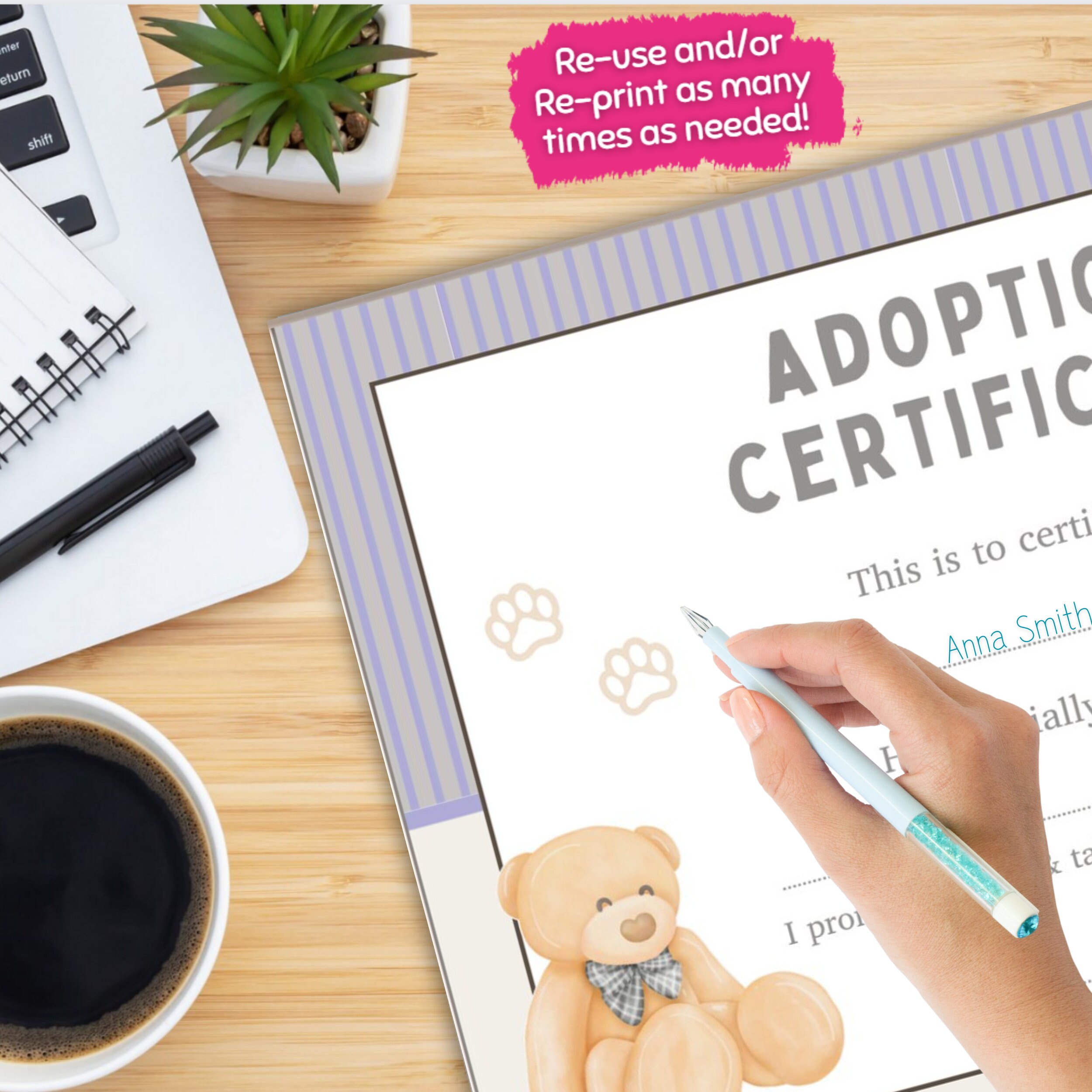Doll & Bear Birth and Adoption Certificates Printable, Custom ...
