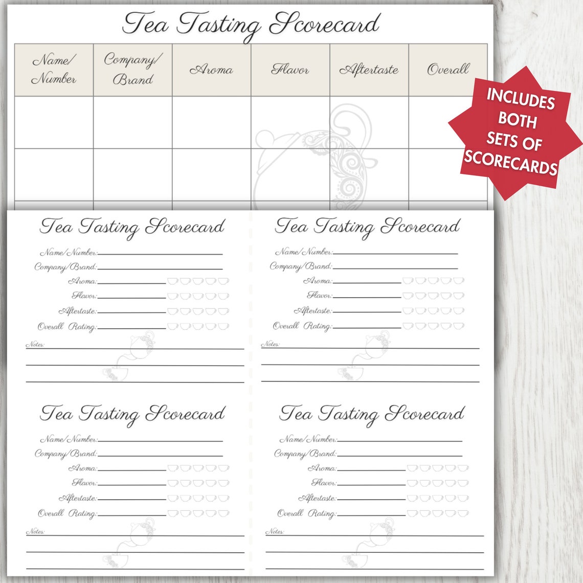 Tea Tasting Scorecard Printable Tea Party Tea Flight Tea - Etsy