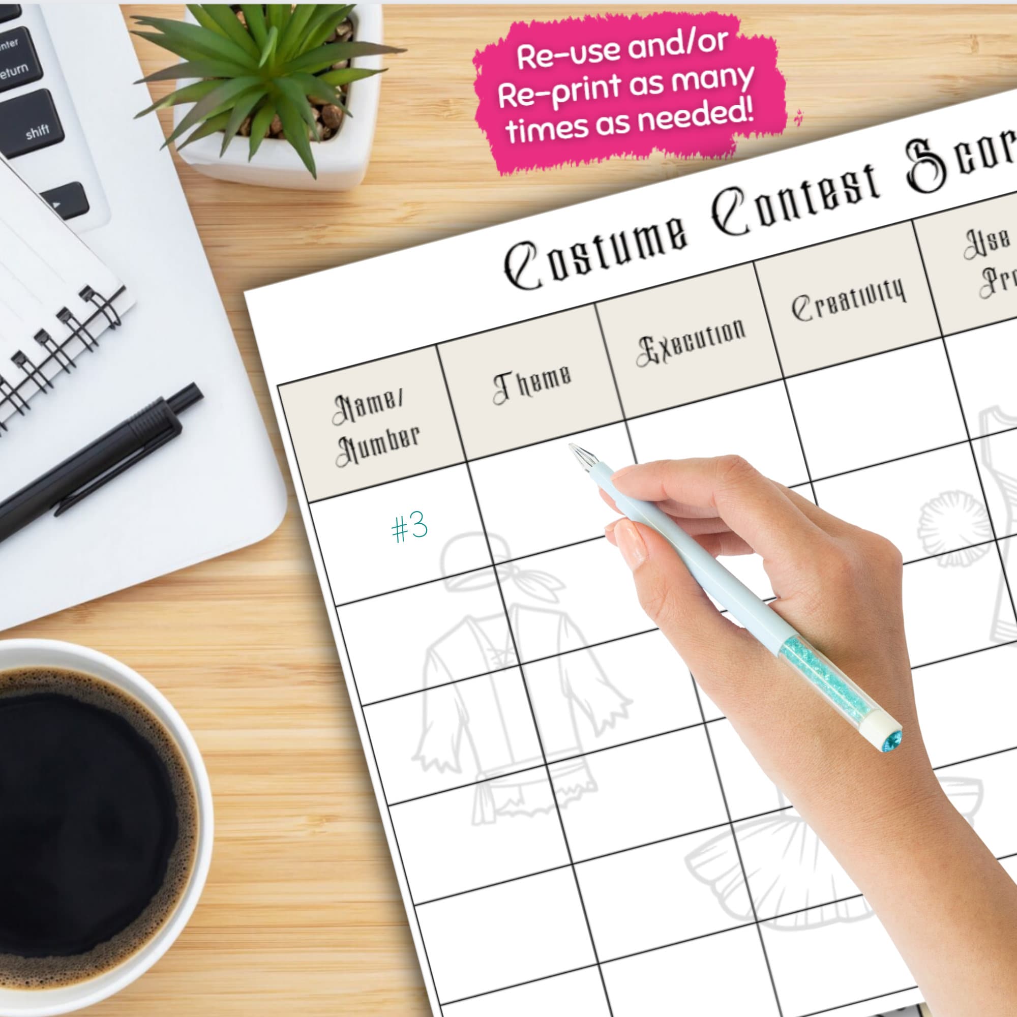 Costume Contest Scorecard Printable, Costume Design, Costume Evaluation ...