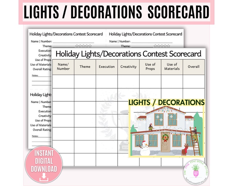 Holiday Lights or Decorations Contest Scorecard Printable, Lights ...
