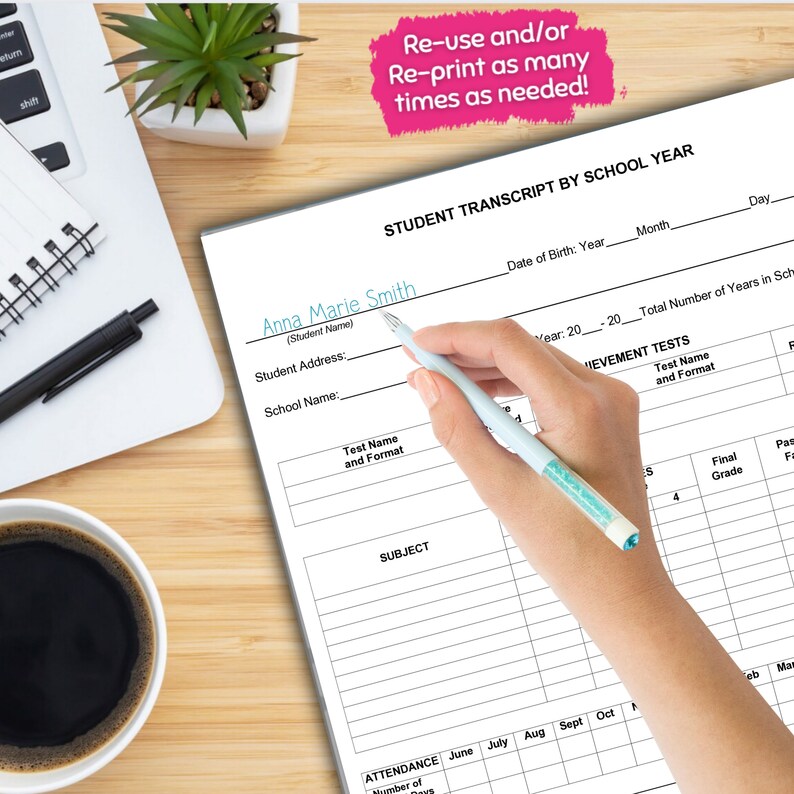 Student Yearly Transcript, Homeschool Printable, Homeschool Transcript ...