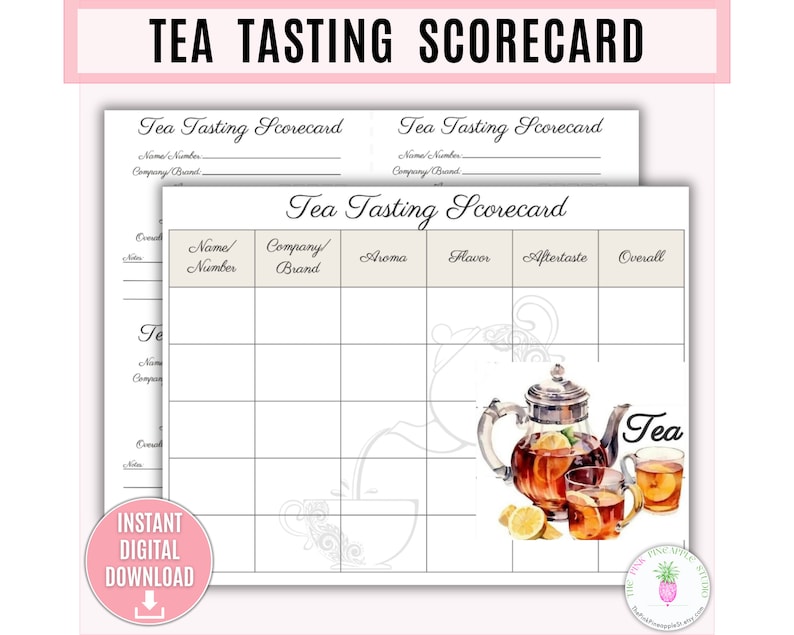 Tea Tasting Scorecard Printable, Tea Party, Tea Flight, Tea Evaluation ...