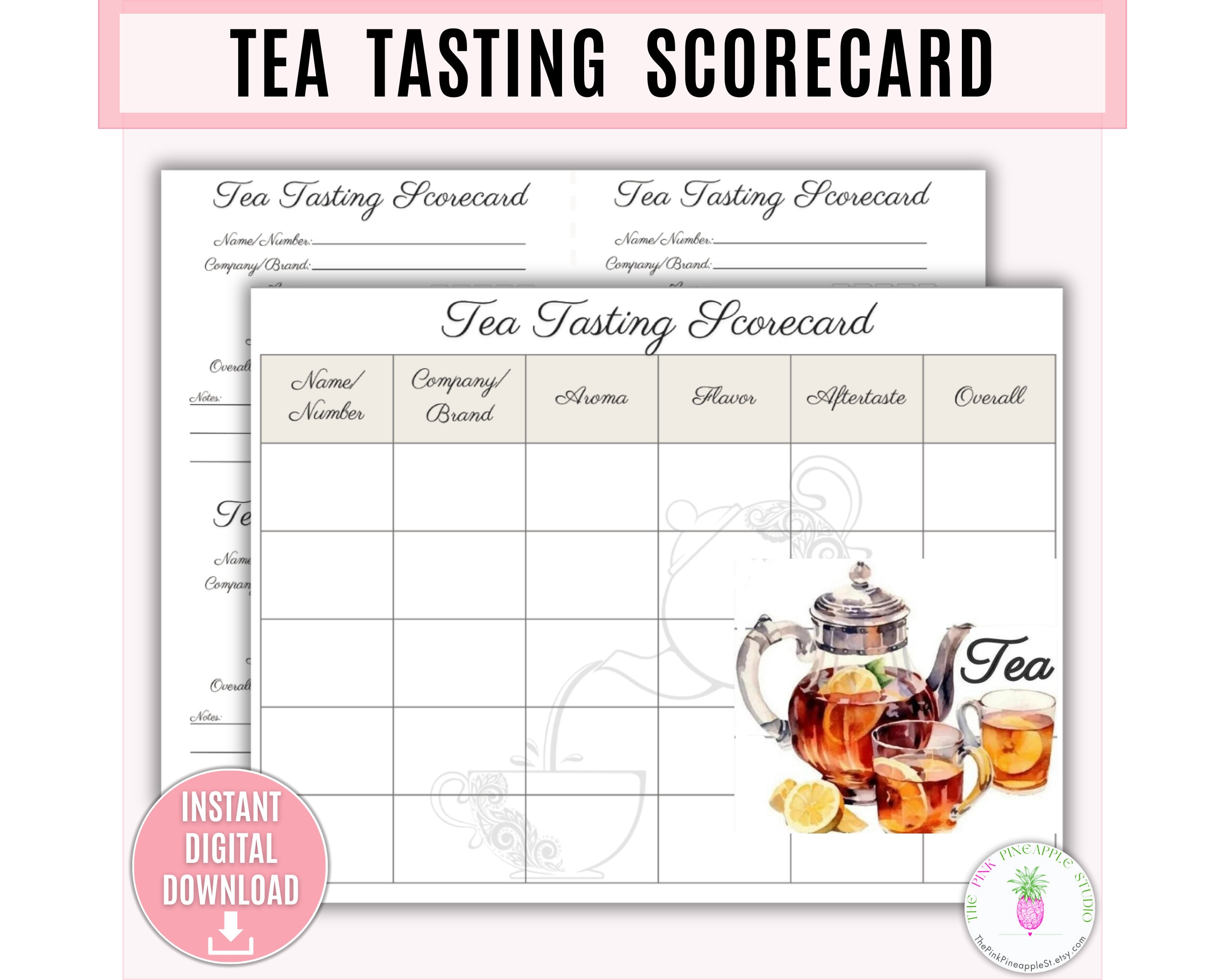 Tea Tasting Scorecard Printable, Tea Party, Tea Flight, Tea Evaluation ...