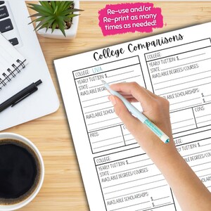 College Comparison Printable, College Tour Worksheet, School Comparison ...