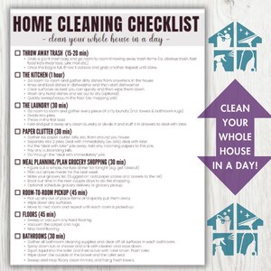 House Cleaning Checklist Printable Clean House in A Day Home - Etsy