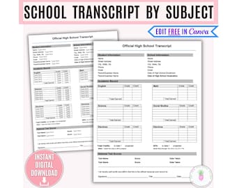 High School Transcript Editable, Homeschool Printable, Homeschool ...