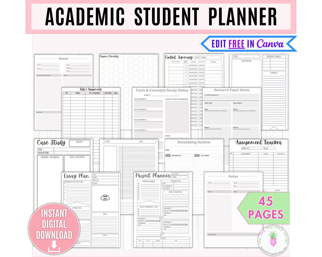 Student Academic Planner Printable Bundle, Student Organizer, College ...