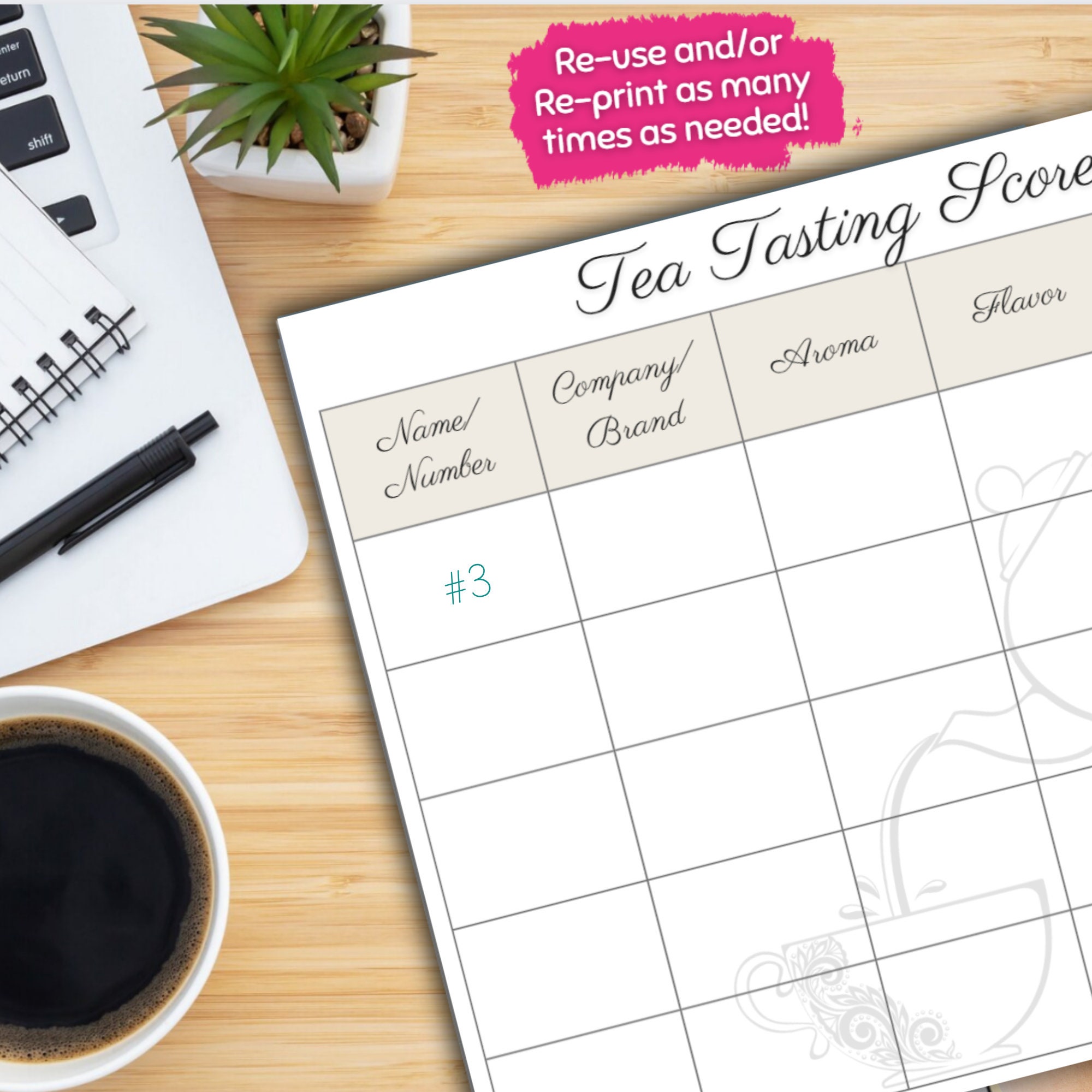 Tea Tasting Scorecard Printable Tea Party Tea Flight Tea - Etsy