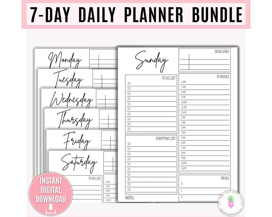 7 Day Daily Planner Printable Bundle, Seven Day Daily Planner, Student ...