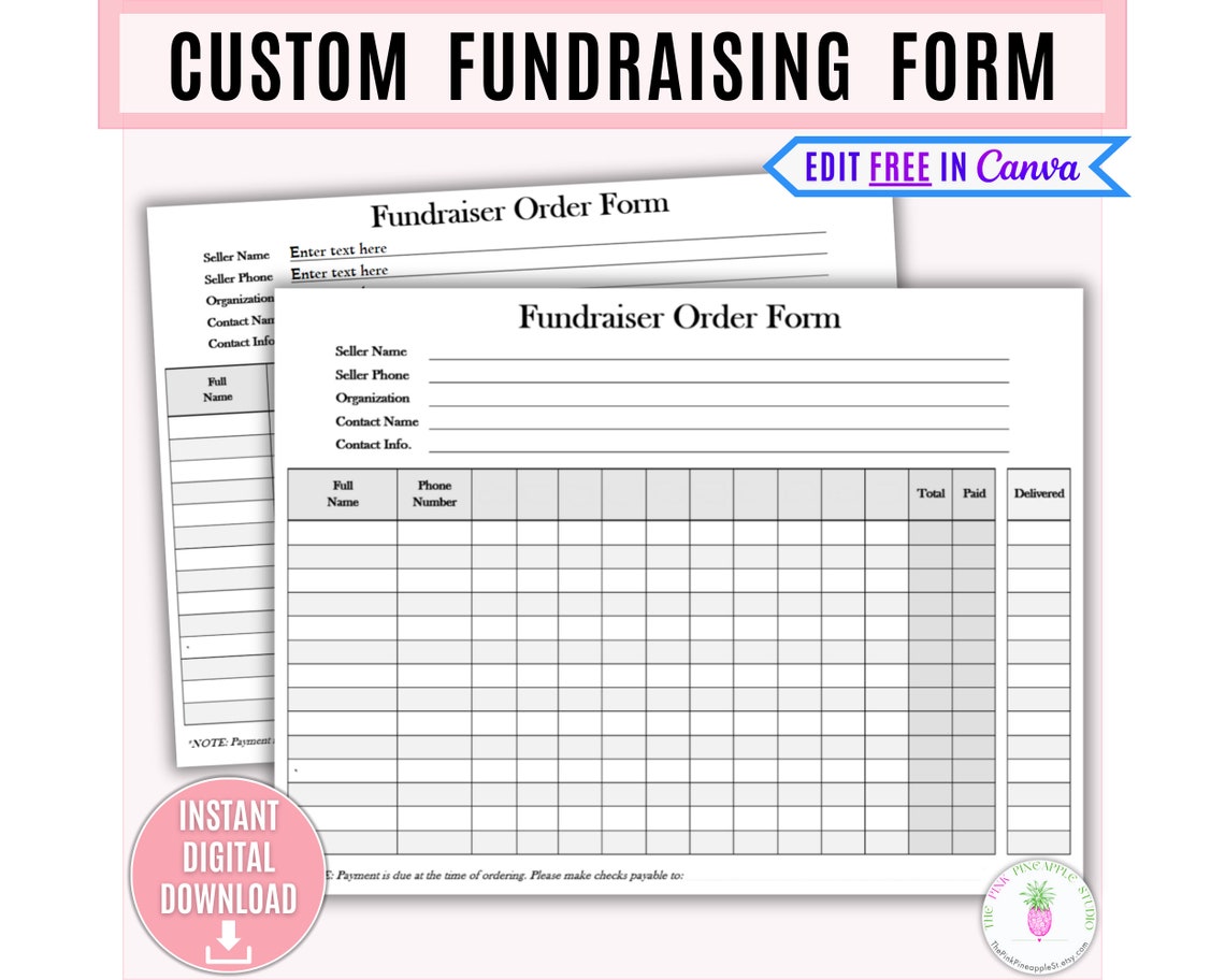 Editable Fundraising Form Printable, Sponsorship Form, Custom ...