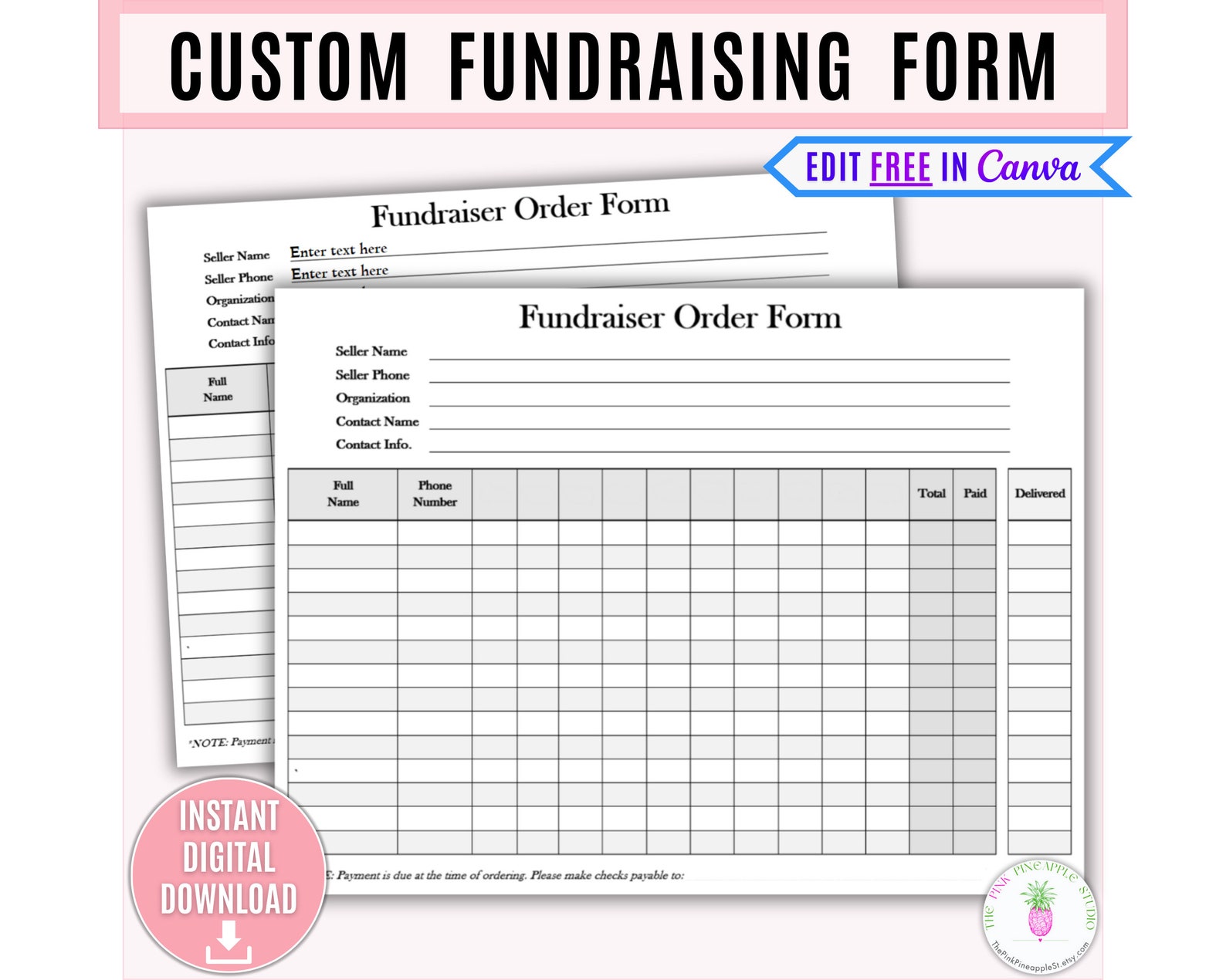 Editable Fundraising Form Printable, Sponsorship Form, Custom ...