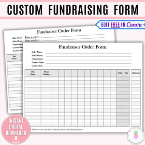 Editable Fundraising Form Printable, Sponsorship Form, Custom ...