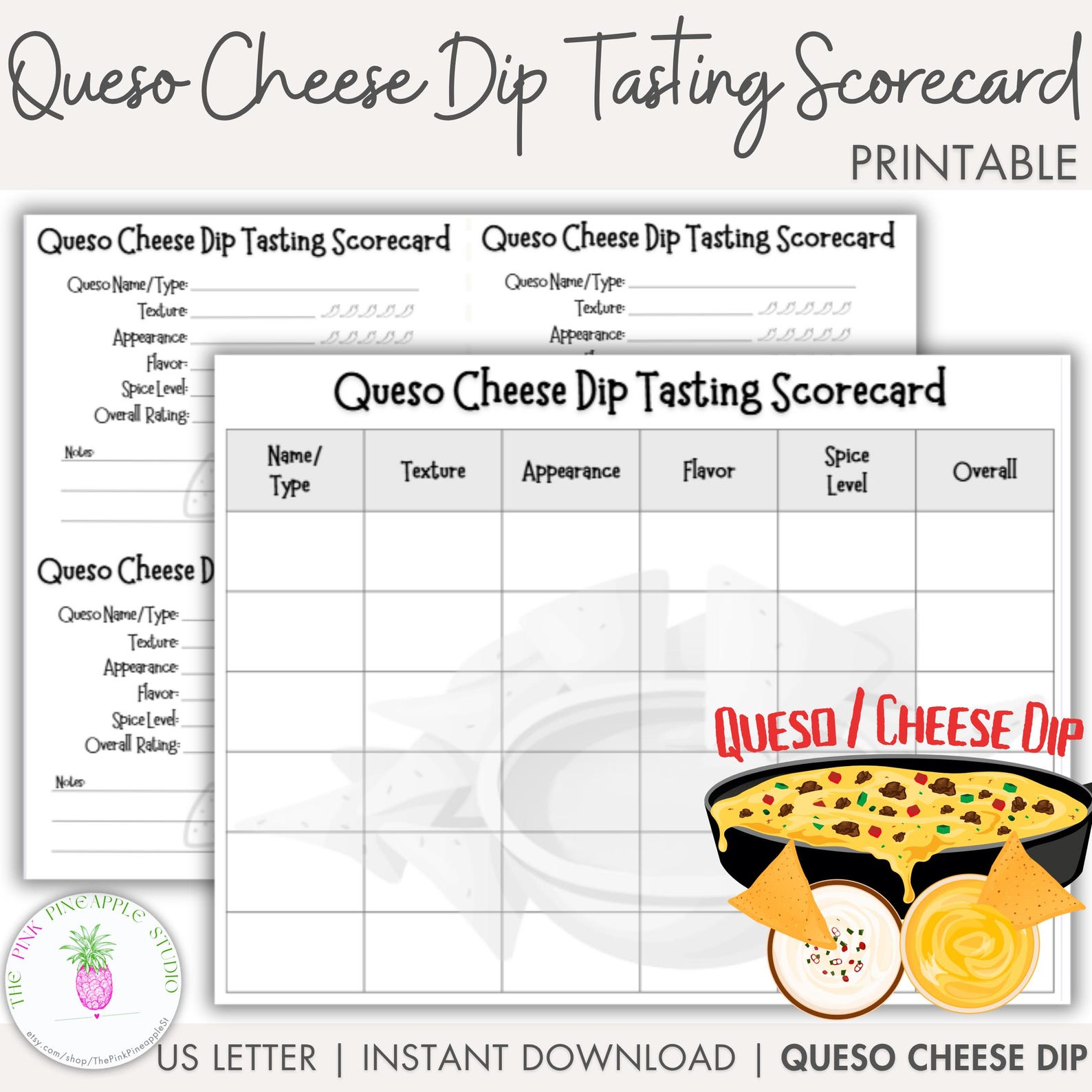 Queso Cheese Dip Tasting Scorecard Printable, Tasting Activity, Party ...