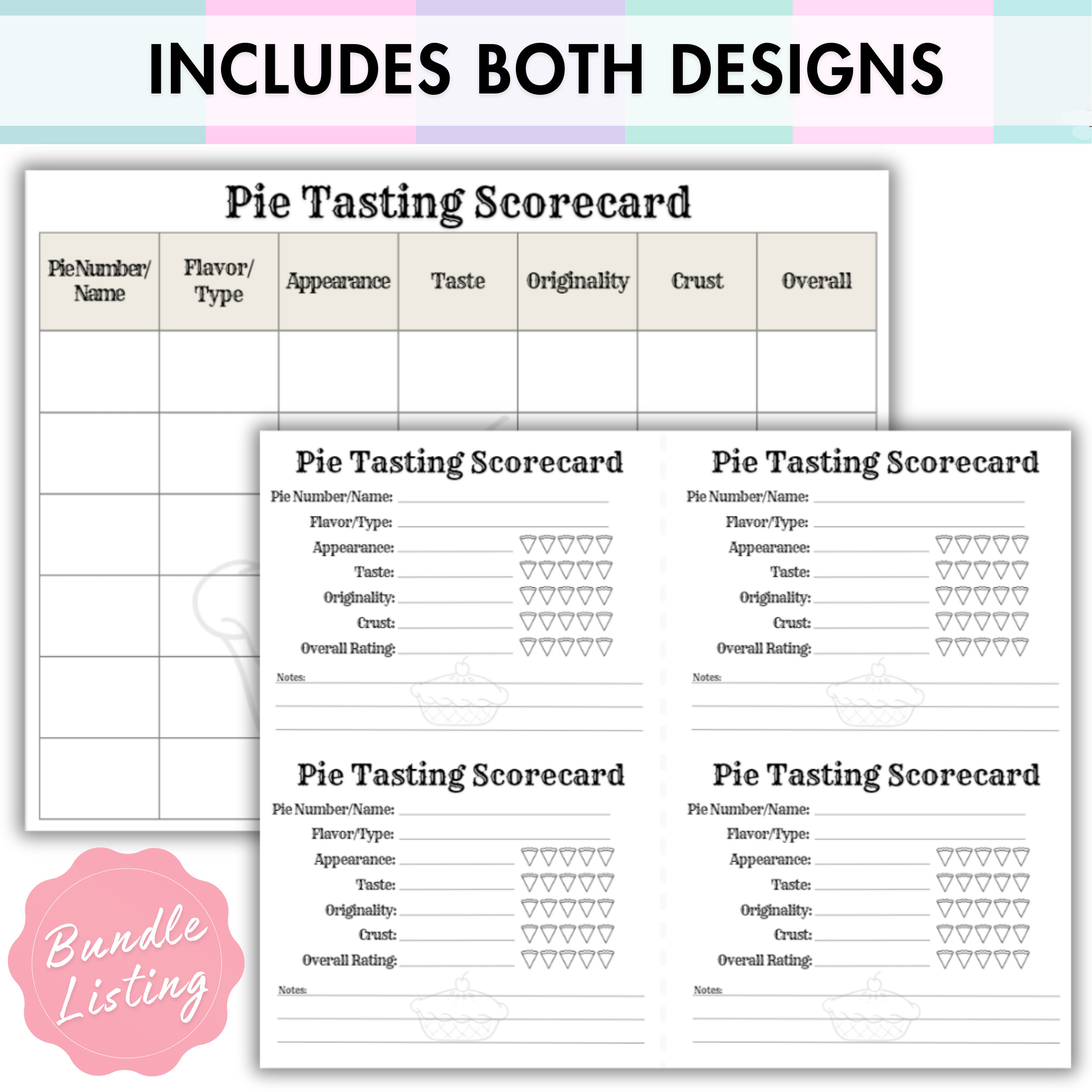 Pie Tasting Scorecard, Pie Contest, Pie Scoresheet, Reunion Party ...