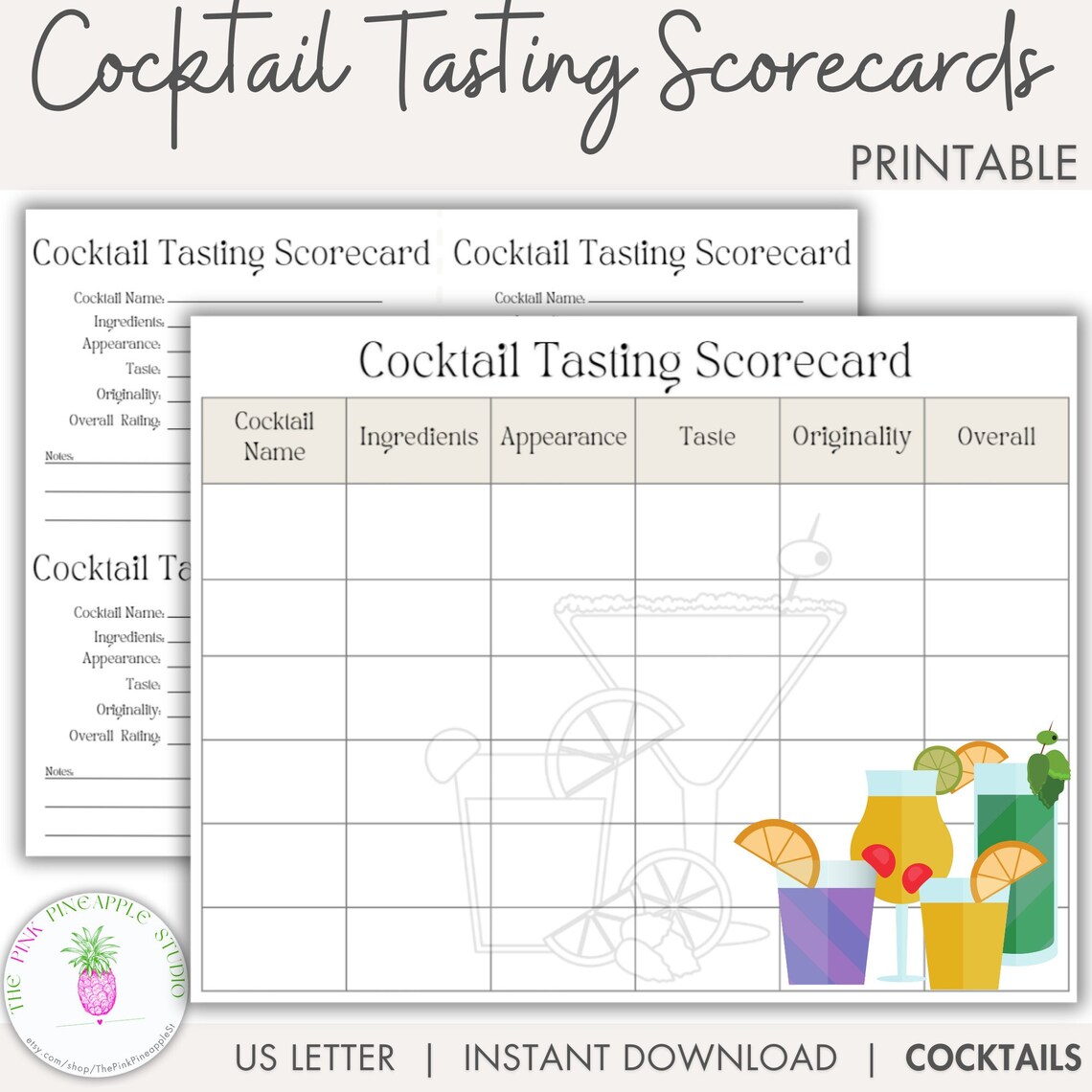 Cocktail Tasting Scorecard Printable Template Cocktail Party - Etsy