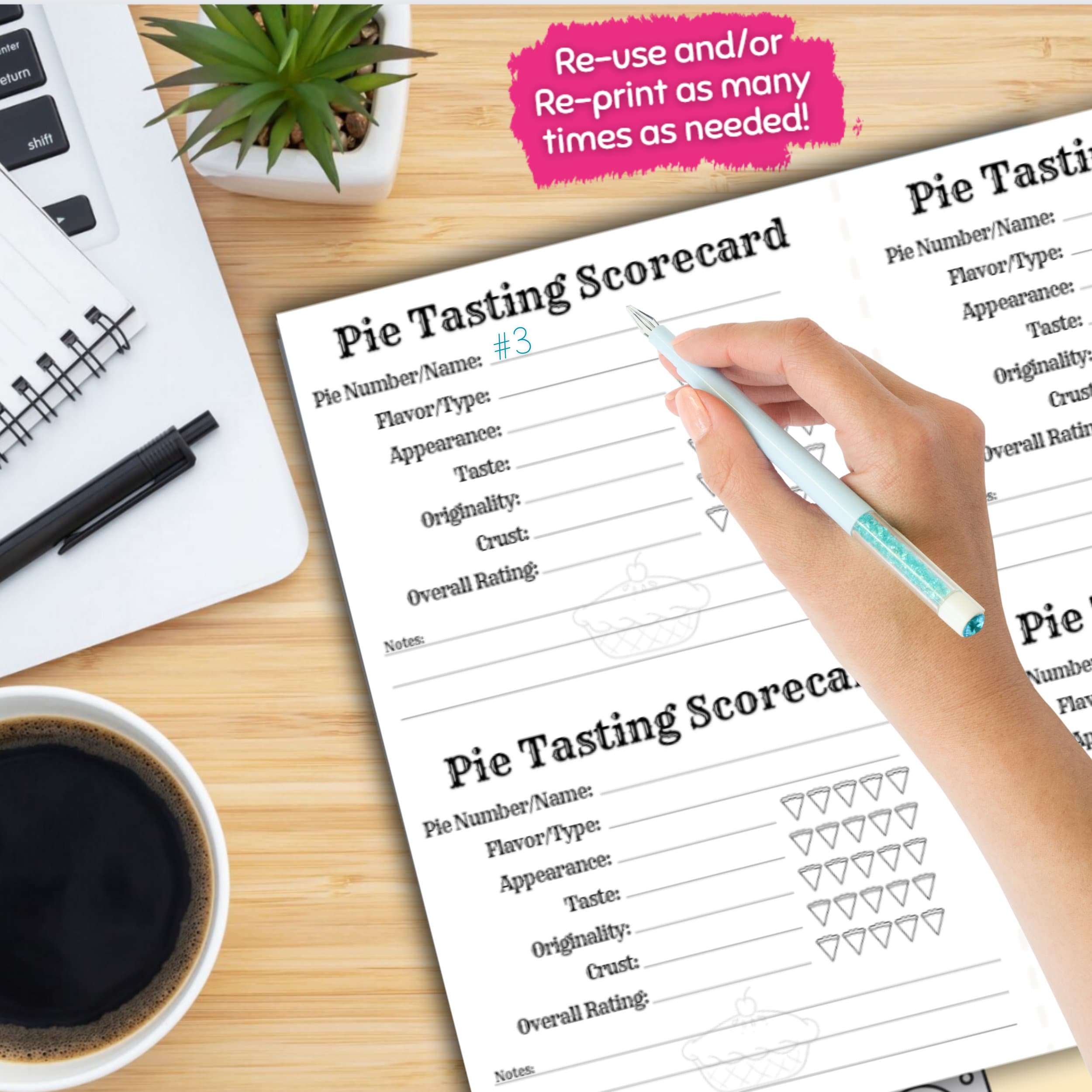 Pie Tasting Scorecard, Pie Contest, Pie Scoresheet, Reunion Party ...