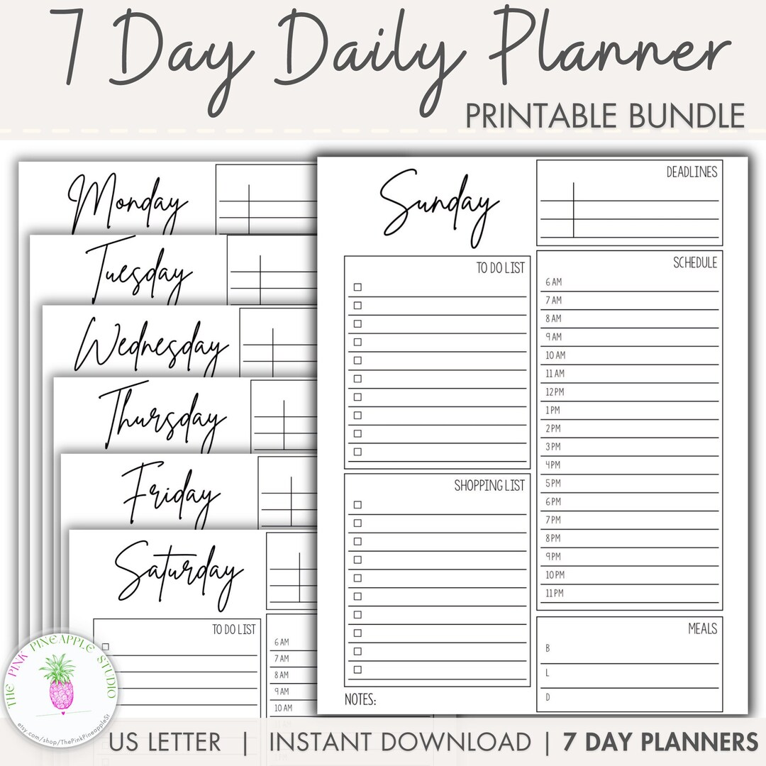 7 Day Daily Planner Printable Bundle Seven Day Daily Planner - Etsy
