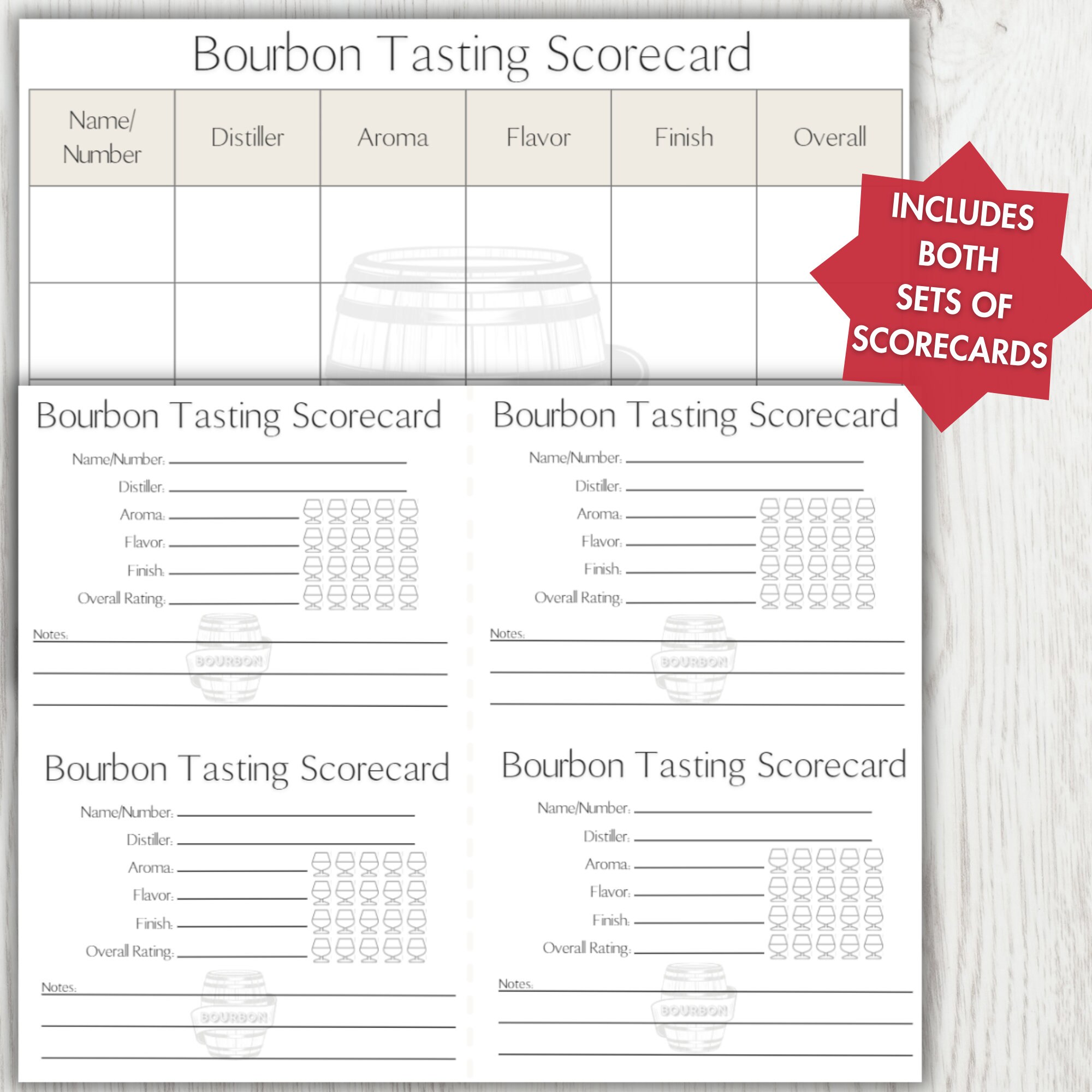 Bourbon Tasting Scorecard Printable Bourbon Party Bourbon - Etsy