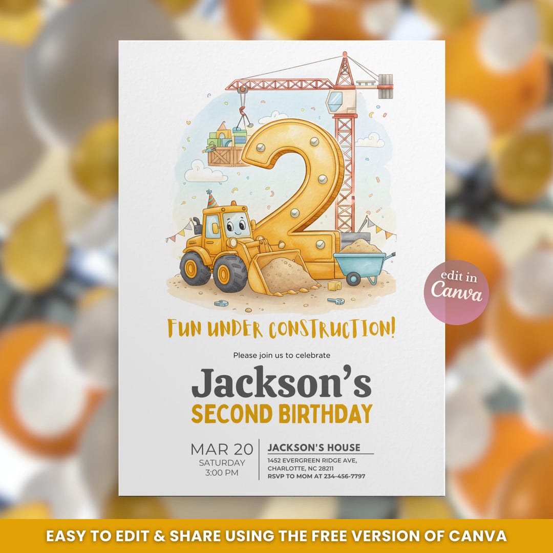 Construction Birthday Invitation, Fun Under Construction Dump Truck ...