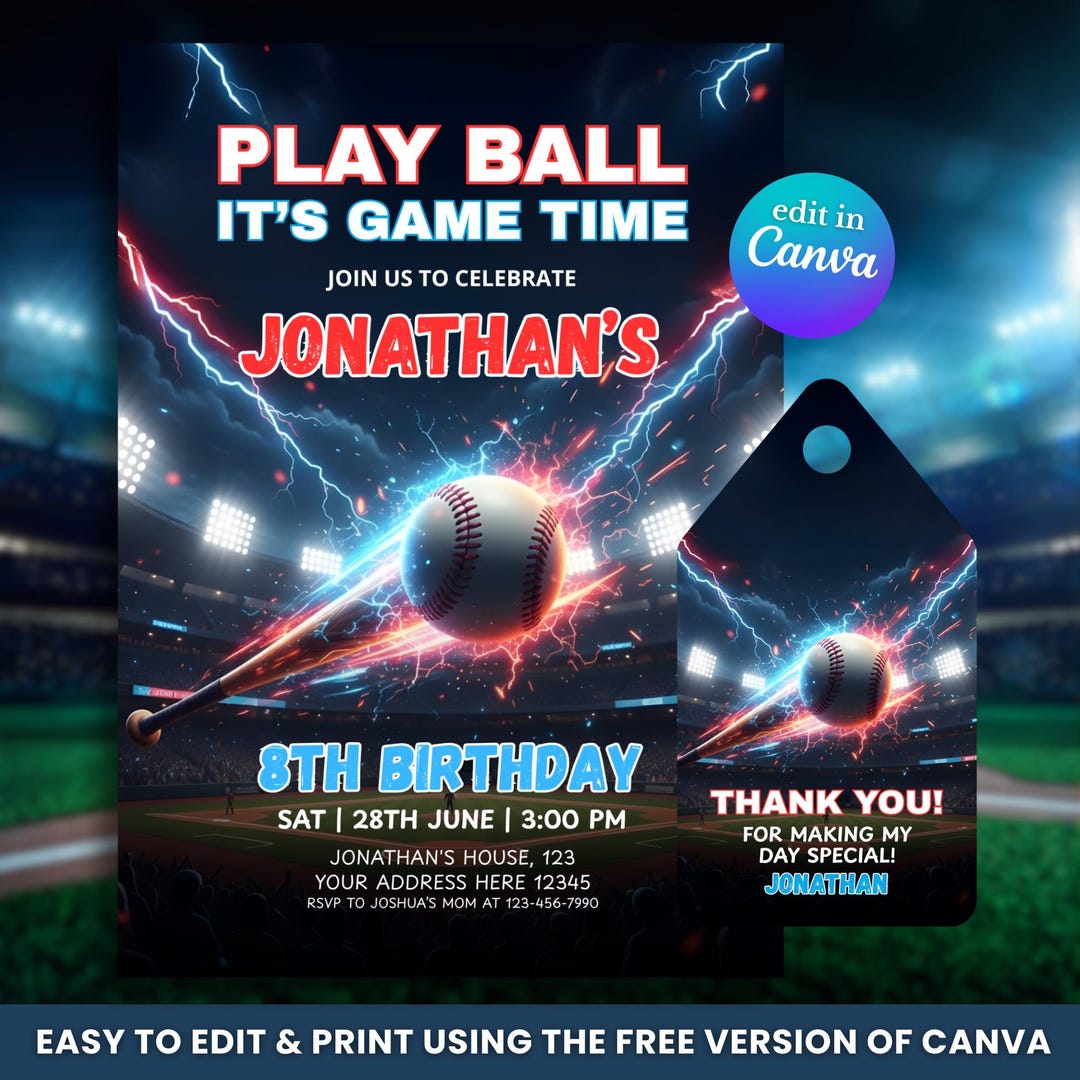 Baseball Birthday Invitation, Teen Tween Party Invite, Sports Theme ...