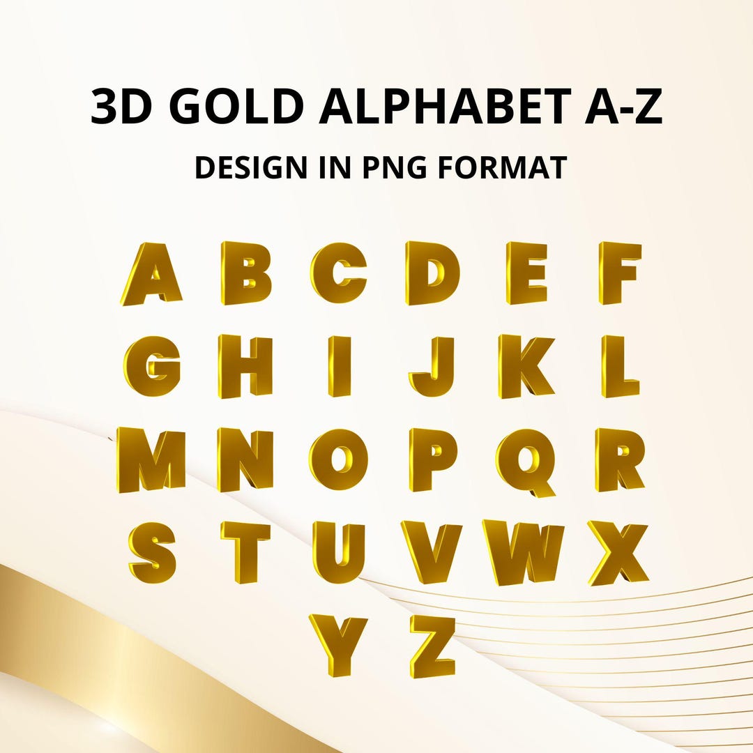 3D Gold Alphabet A-Z, Bundle Gold Alphabet A-Z PNG, Digital Download - Etsy