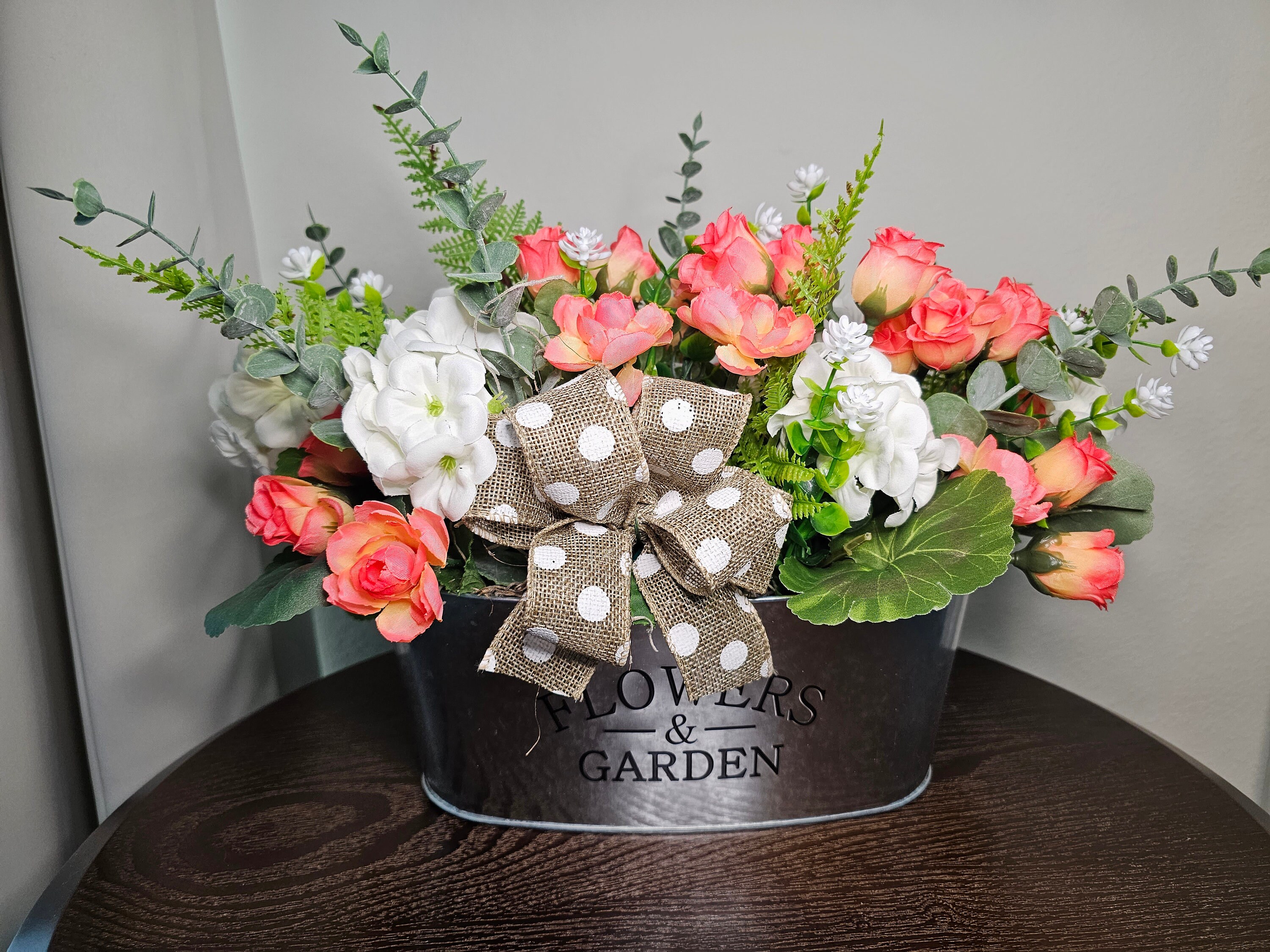 Mini Peonies Centerpiece, Orange and Peach Peonies Mixed With White ...